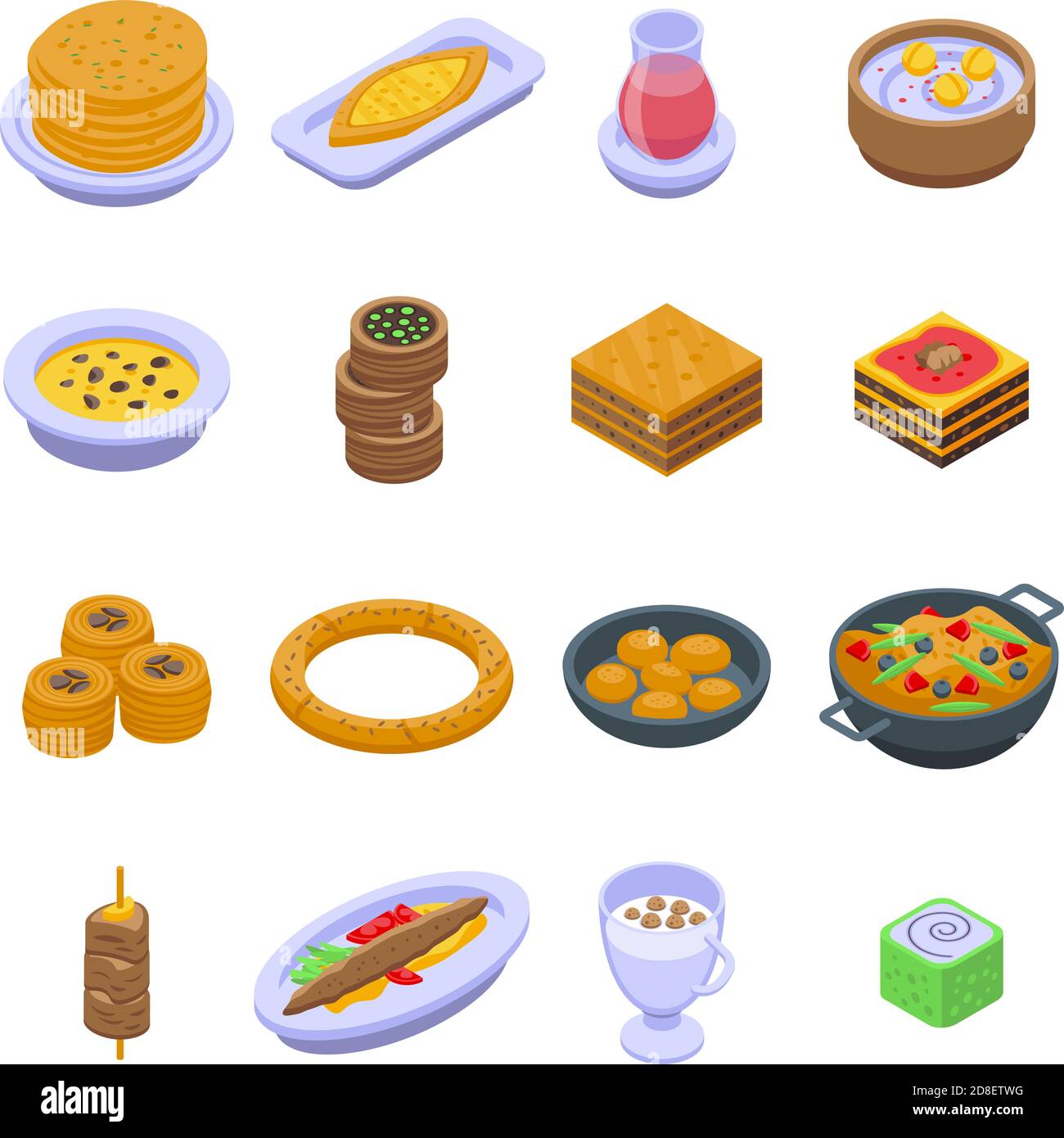 Turkish food icons set. Isometric set of turkish food vector icons for ...
