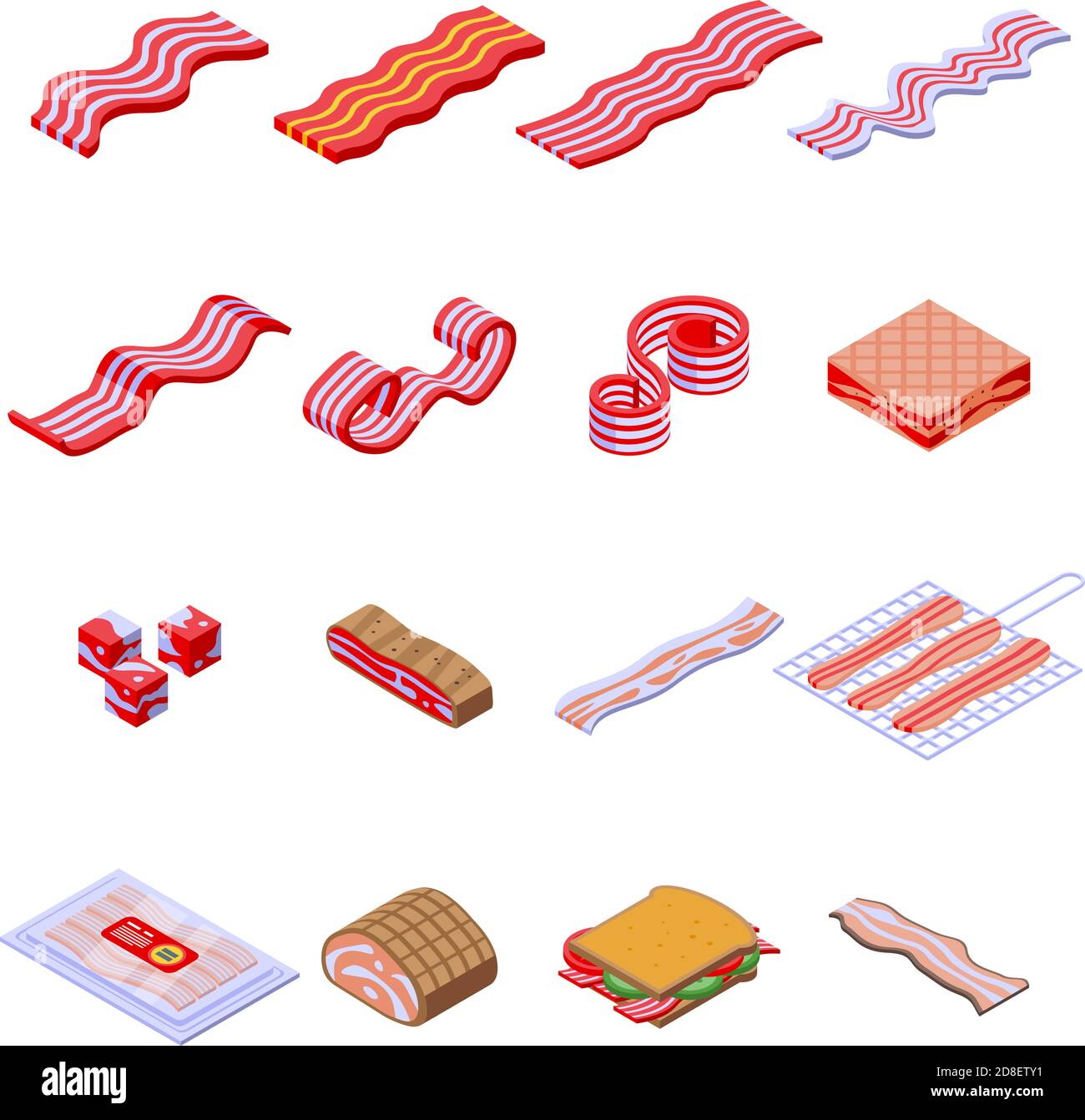 Bacon icons set. Isometric set of bacon vector icons for web design ...