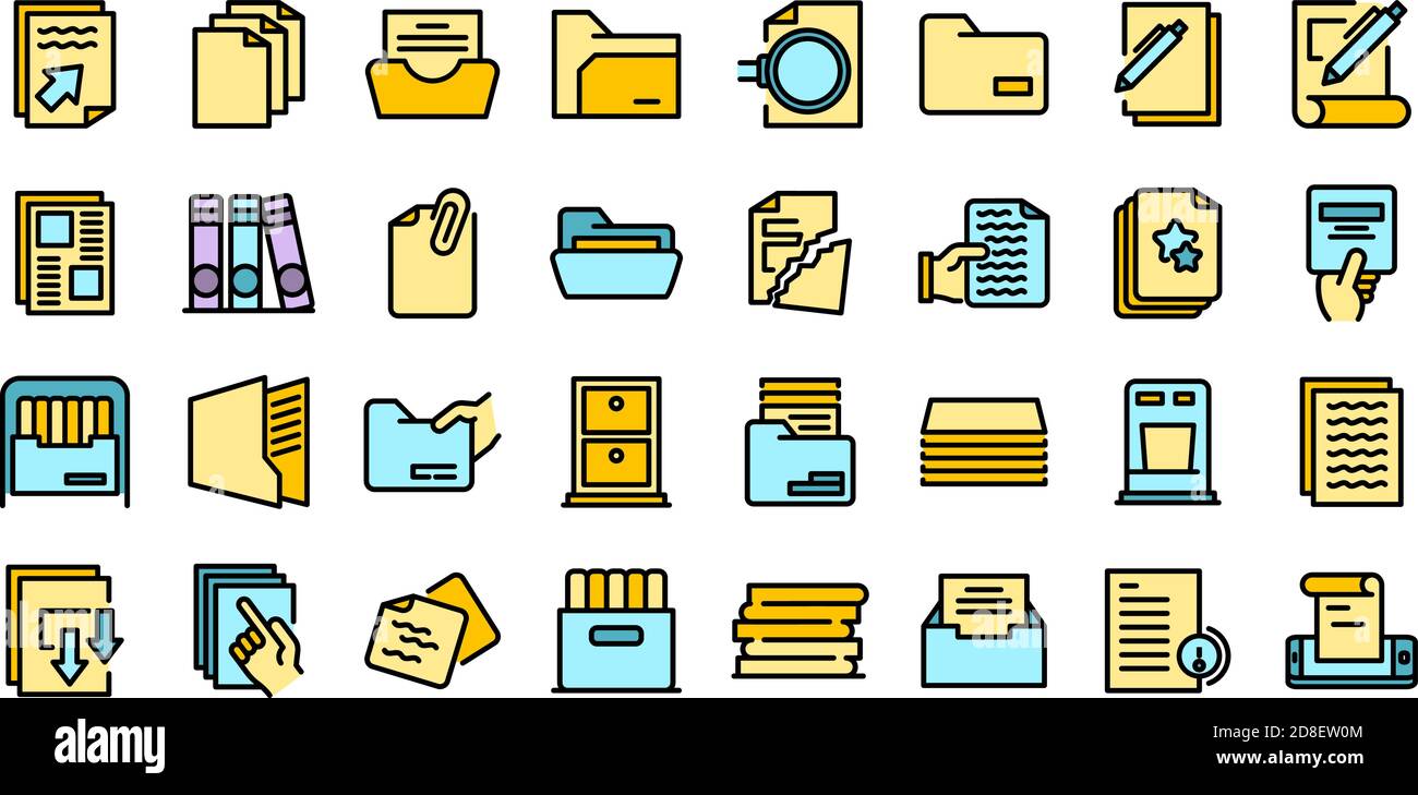 Storage of documents icons set. Outline set of storage of documents ...