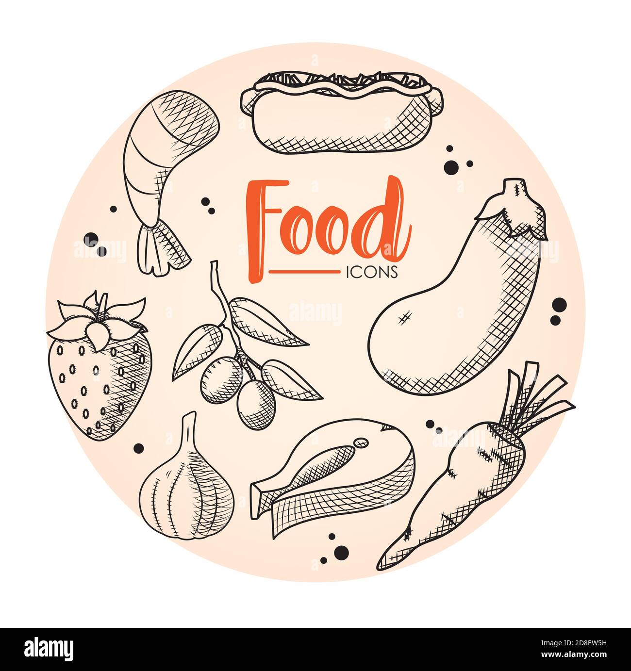 hand draw style of food icons set over white background, vector ...