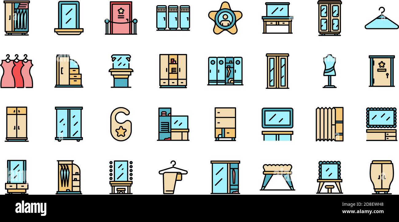 Dressing room icons set. Outline set of dressing room vector icons thin ...