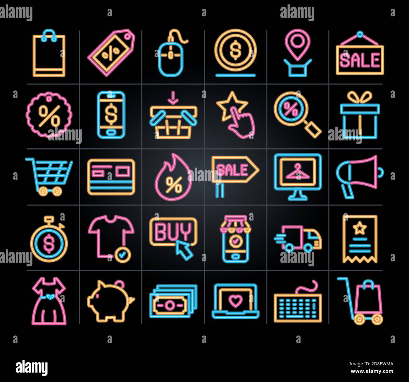 cyber monday icons set over white background, neon style, vector ...