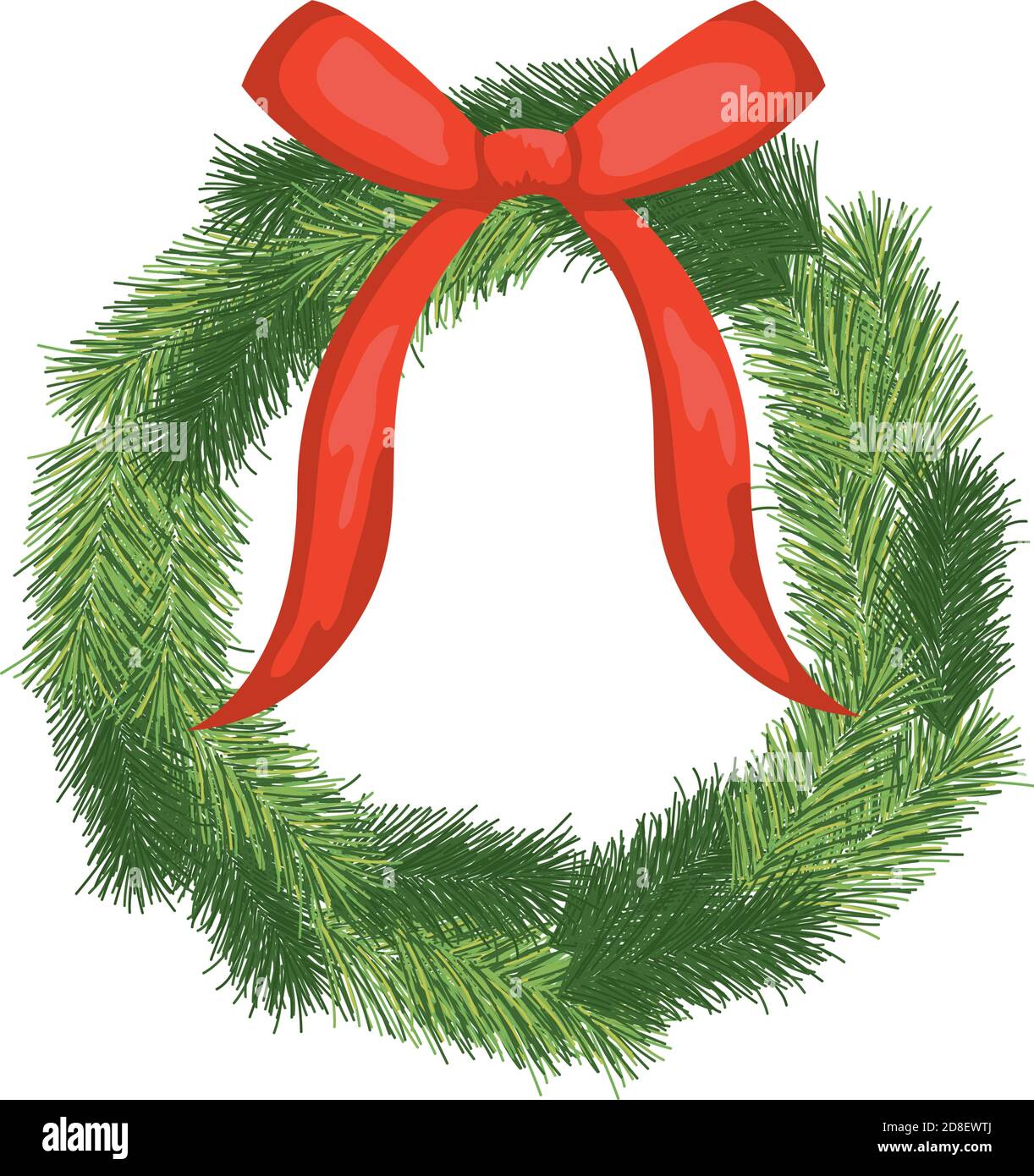 christmas wreath with decorative red bow icon over white background ...