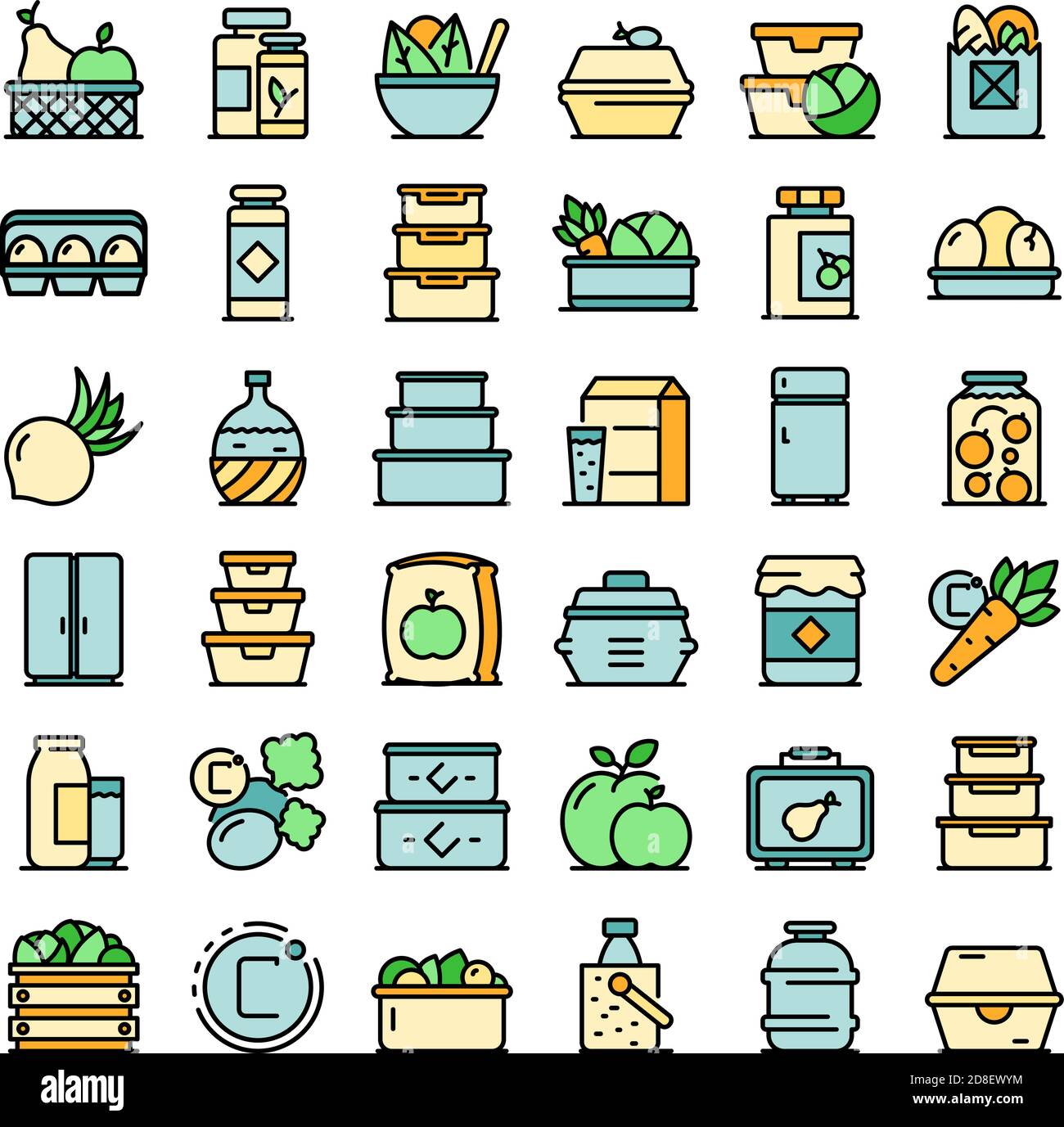 Food storage icons set. Outline set of food storage vector icons thin ...