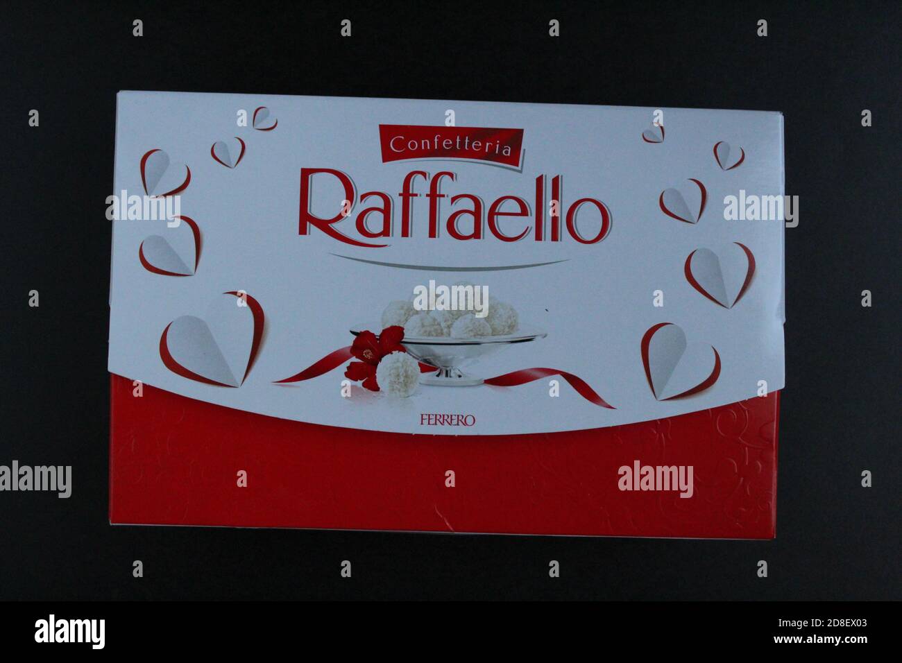 Raffaello candy box on black background side or top view gift for new ...