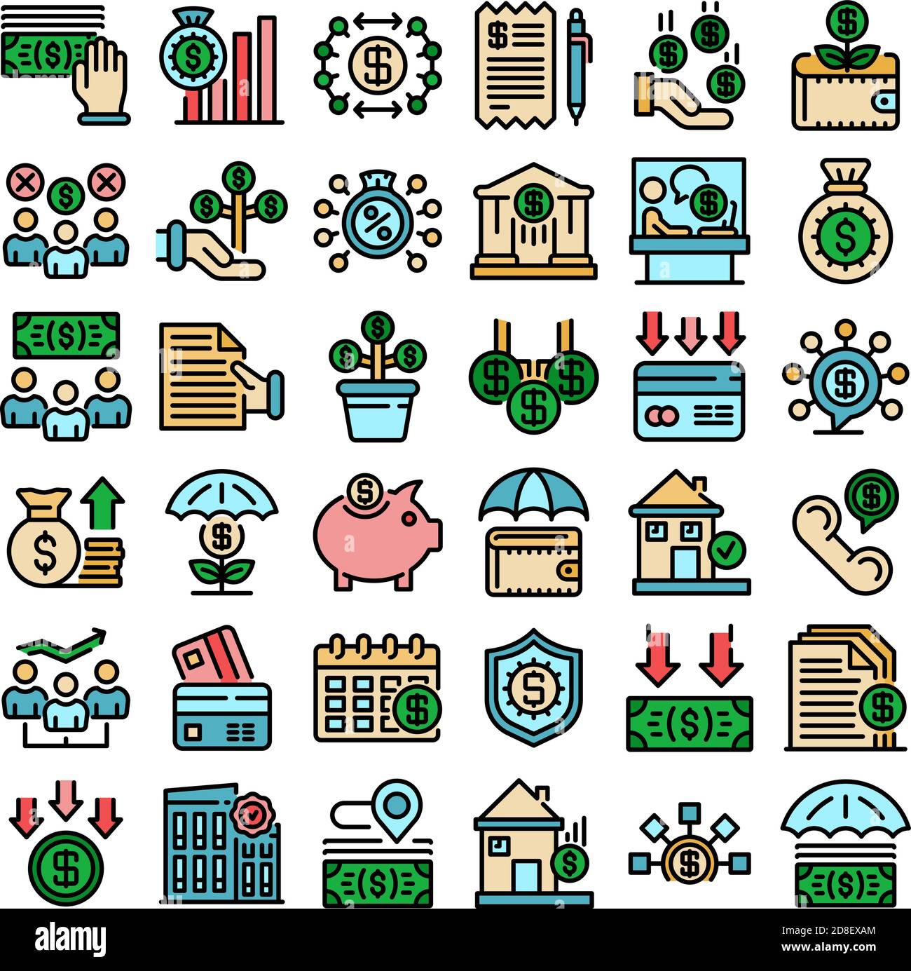 Subsidy icons set. Outline set of subsidy vector icons thin line color ...
