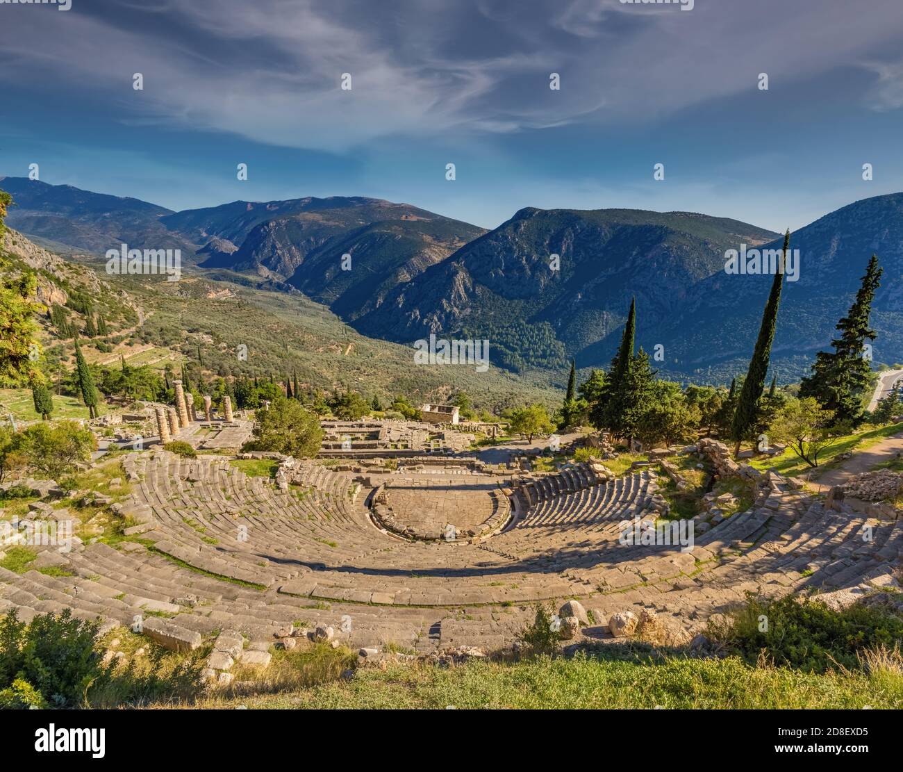The ancient theater in the Archeological site of Delphi, Greece, a ...