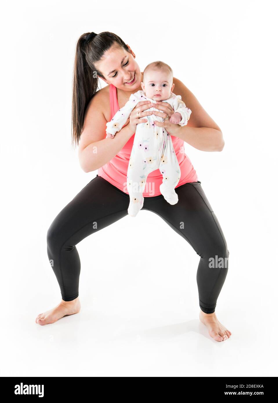Sport motherhood and active lifestyle of young mother workout together ...