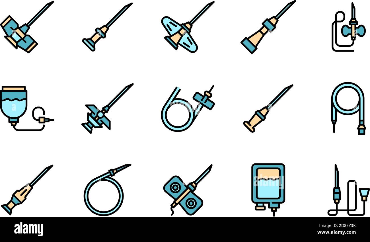 Catheter icons set. Outline set of catheter vector icons thin line ...