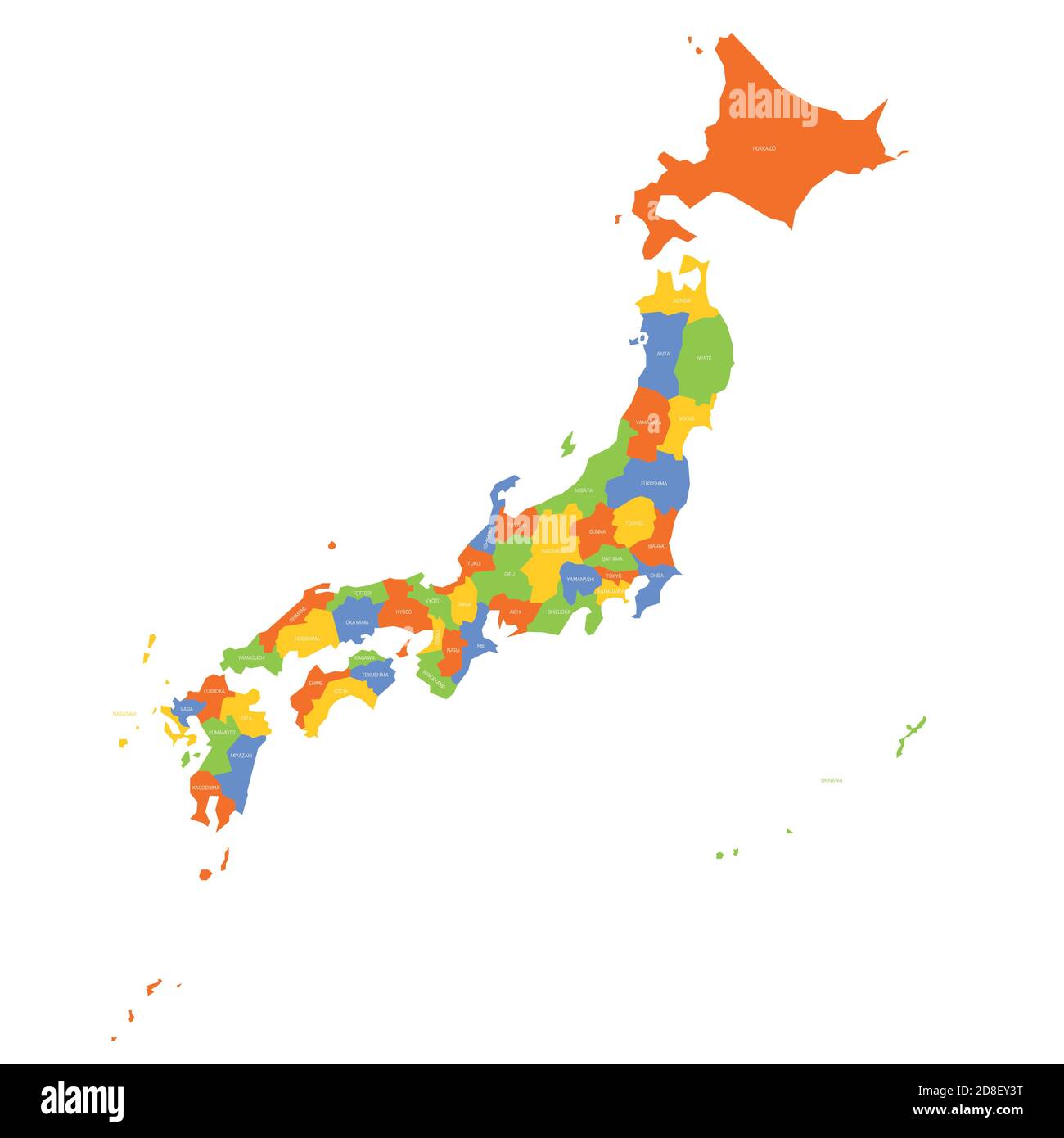Colorful political map of Japan. Administrative divisions - prefectures ...