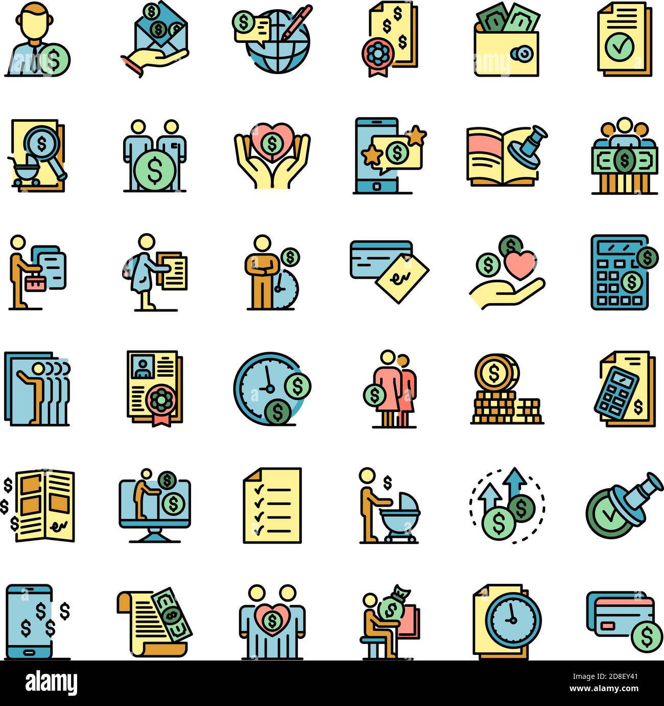 Allowance icons set. Outline set of allowance vector icons thin line ...