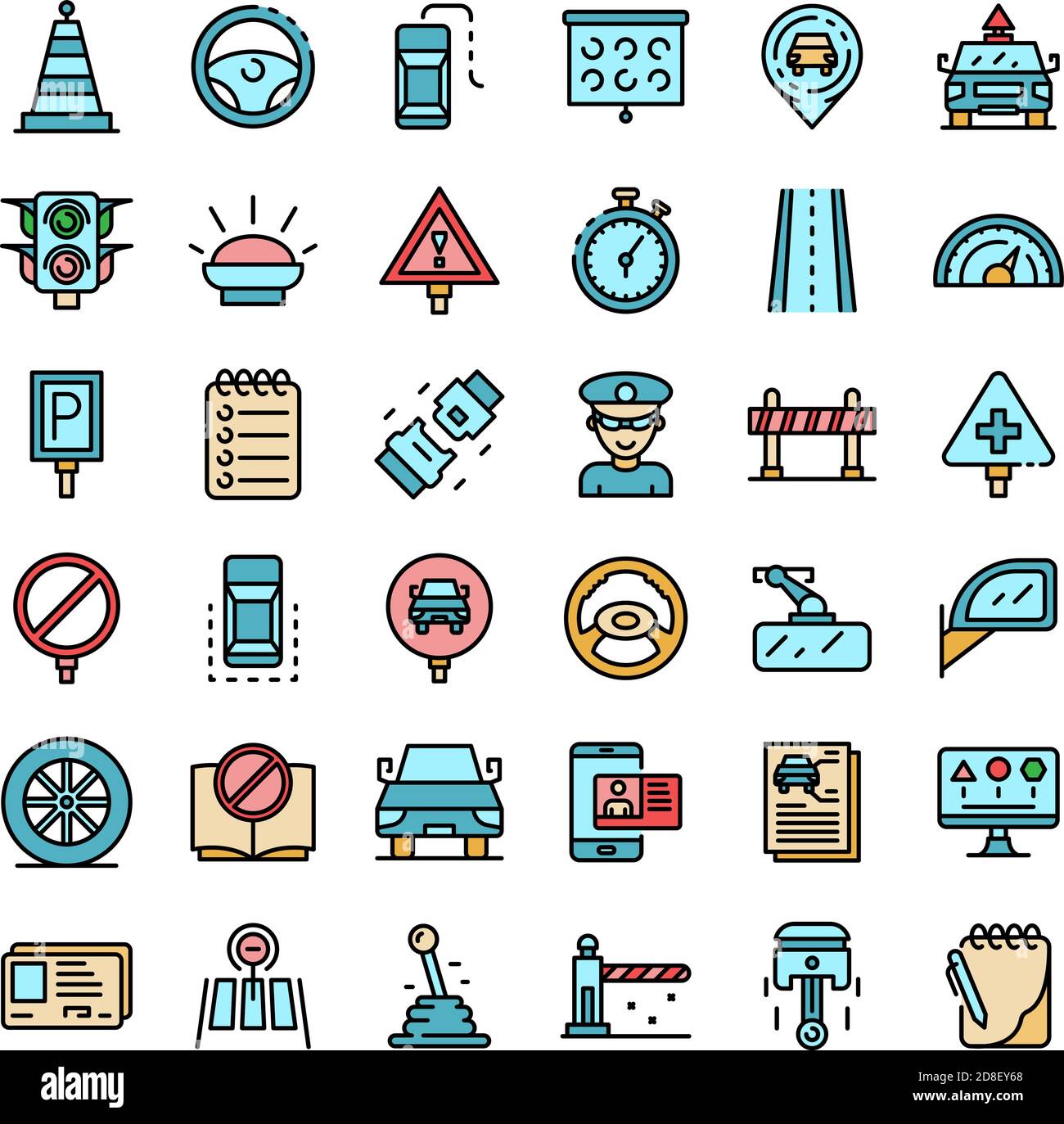 Driving school icons set. Outline set of driving school vector icons ... Driving school icons set. Outline set of driving school vector icons ...