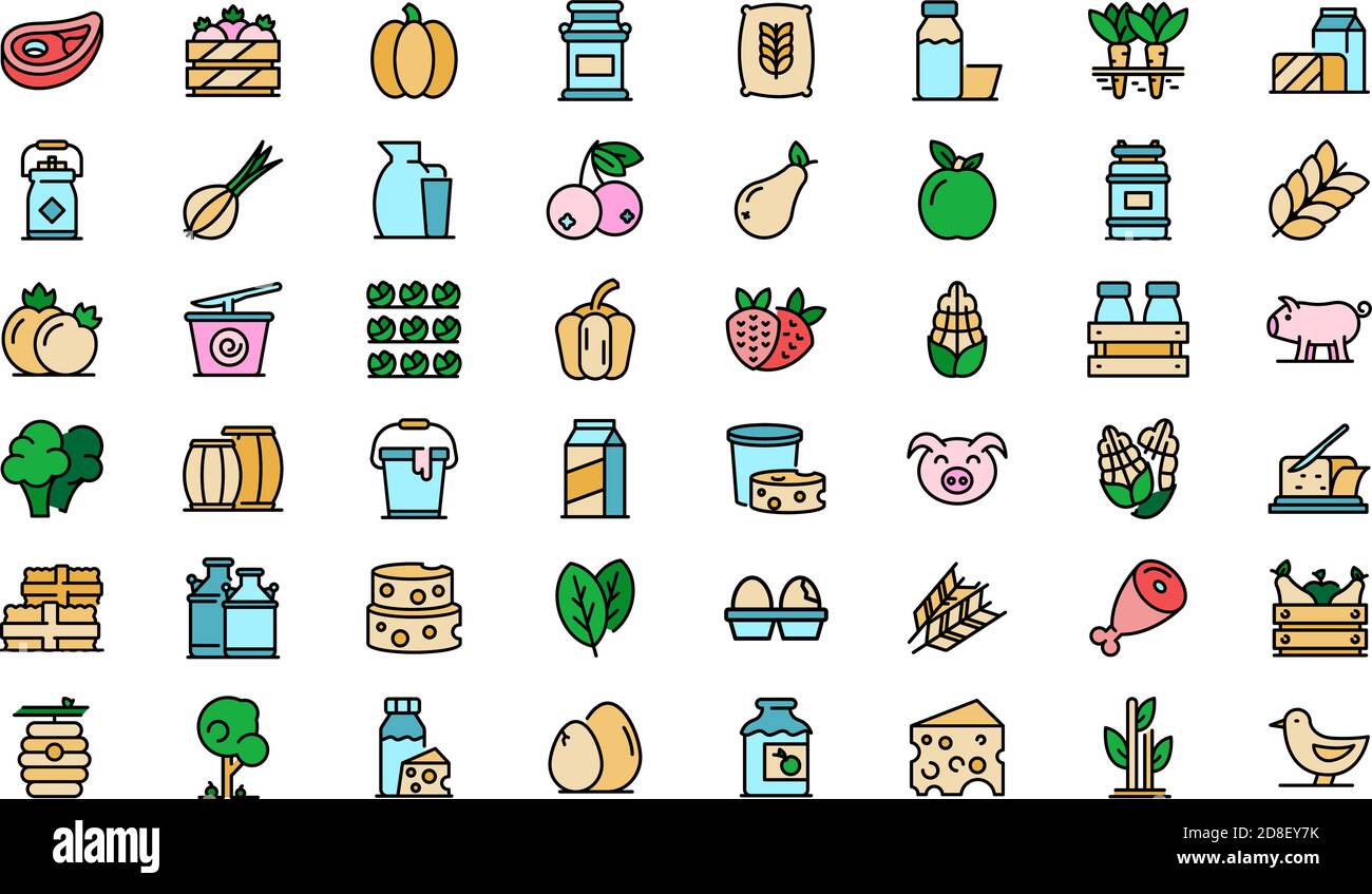 Farm products icons set. Outline set of farm products vector icons thin ...