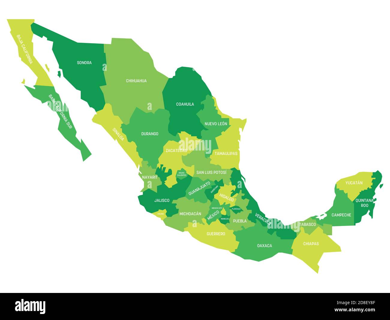 Green political map of Mexico. Administrative divisions - states ...