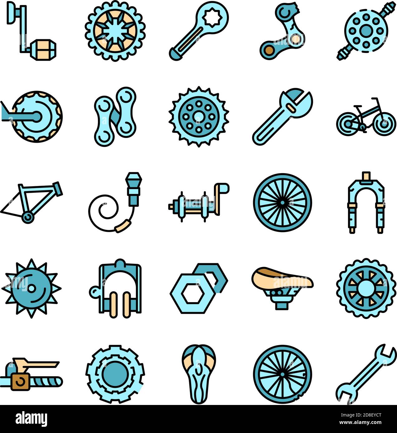 Bicycle repair icons set. Outline set of bicycle repair vector icons ...
