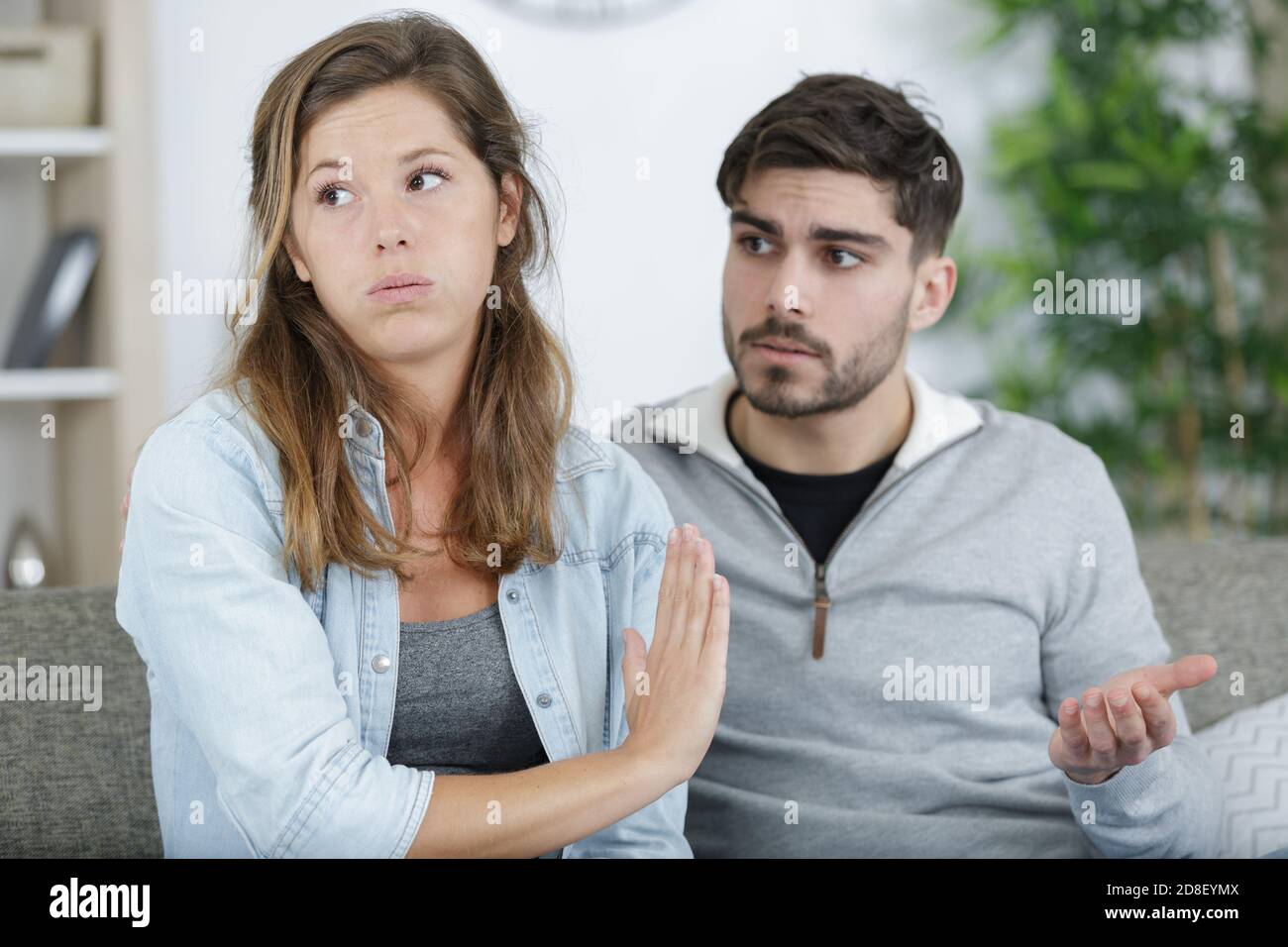 girlfriend telling boyfriend to back off during argument Stock Photo ...