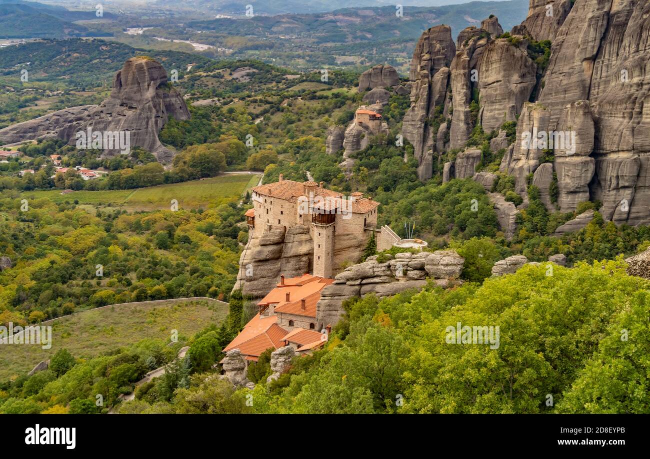 Monastery of Rousanou (St. Barbara) in the stunning Meteora a rock ...