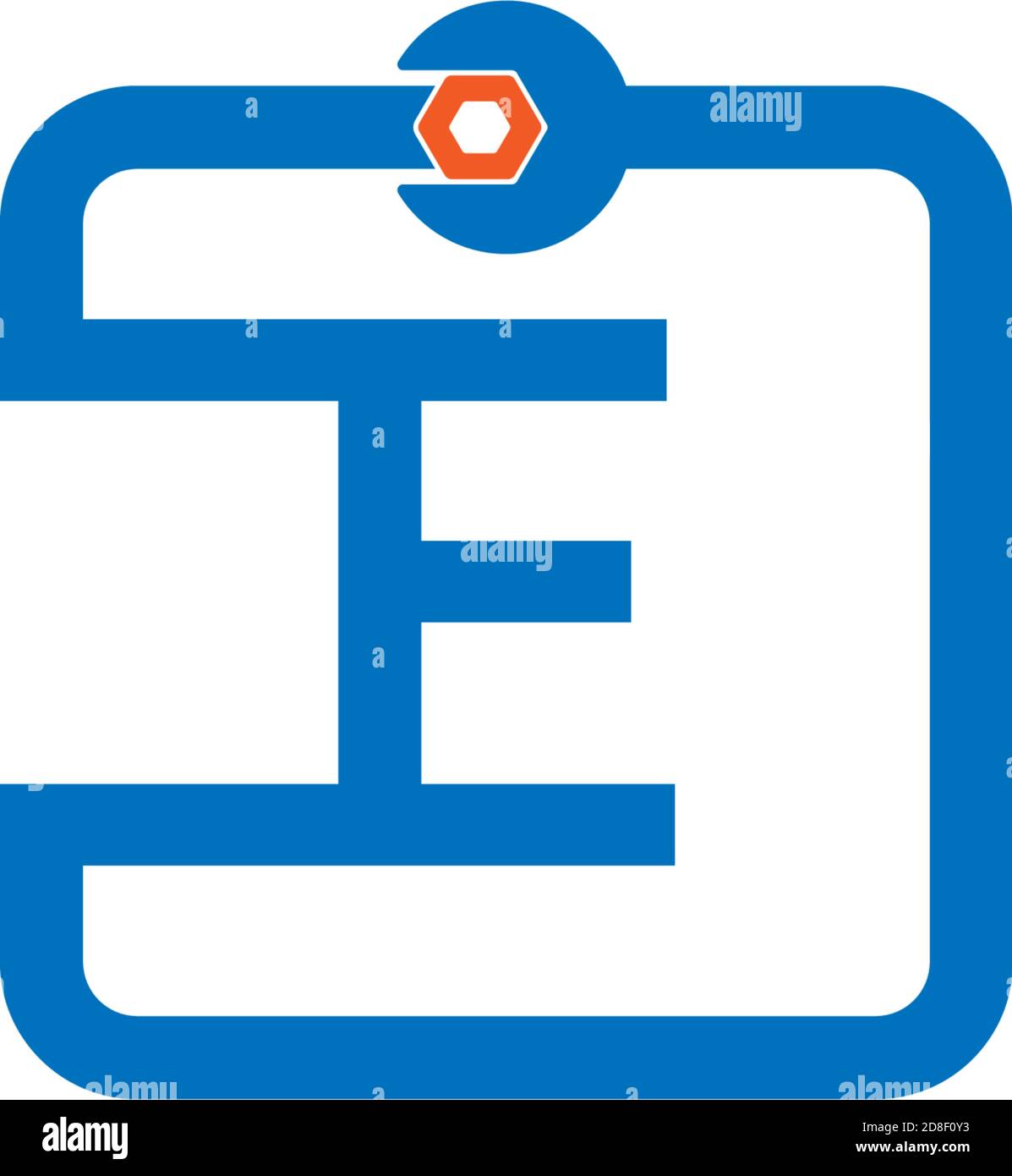 Letter E logo icon forming a wrench and bolt design concept Stock ...