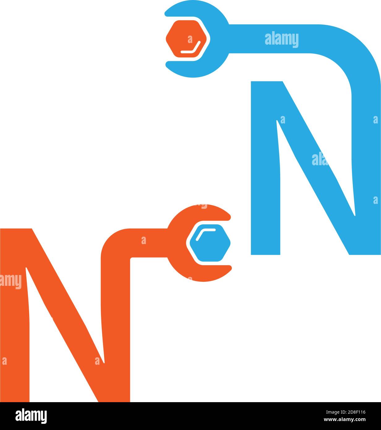 Letter N logo icon forming a wrench and bolt design concept Stock ...
