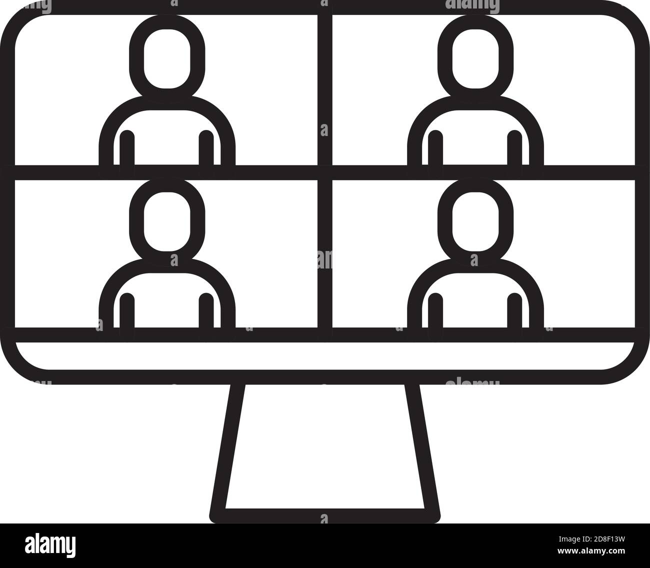 people in teleconference with desktop line style icon vector ...