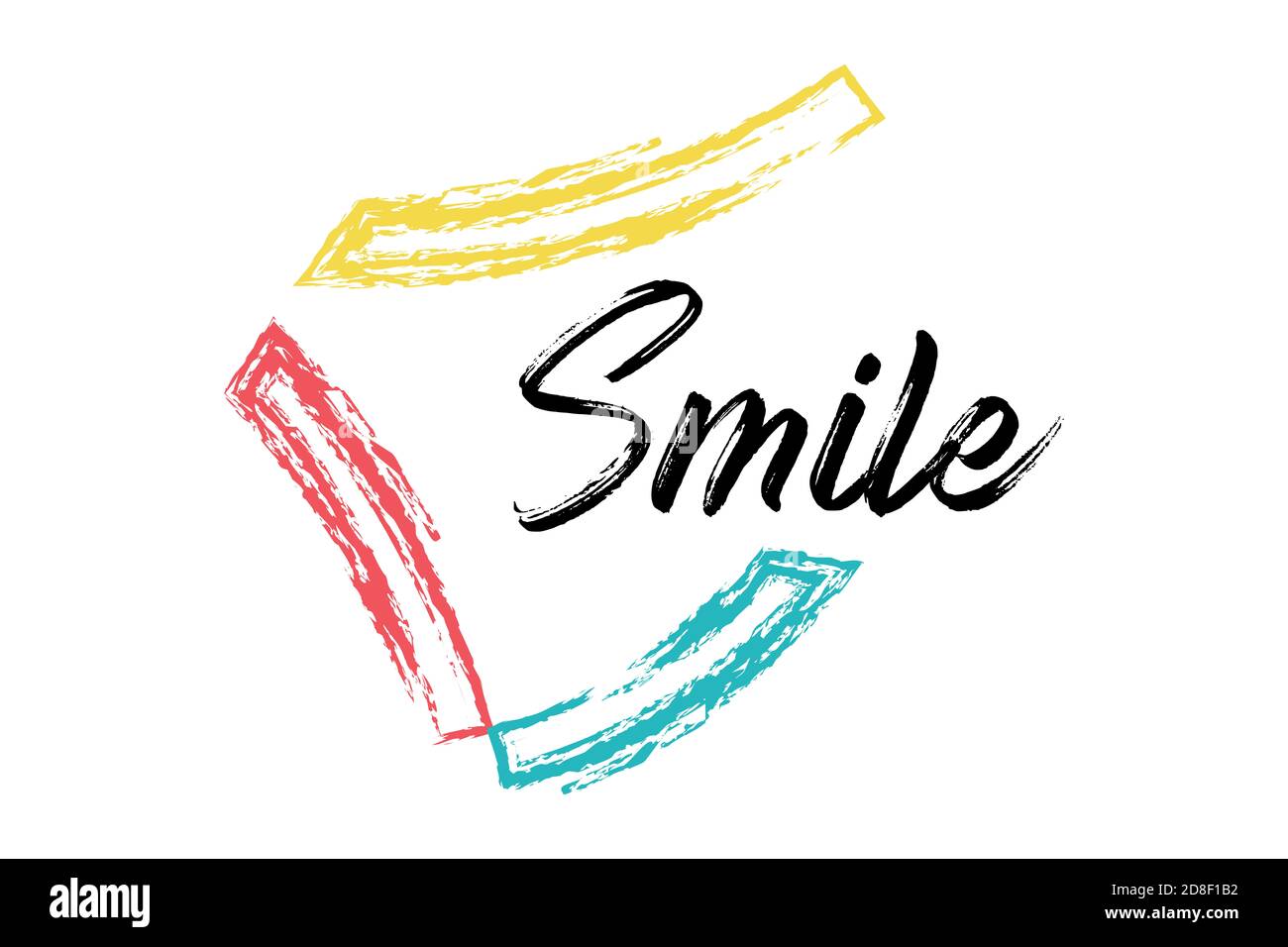Modern, playful graphic design of a word "Smile" with brush stroke ...