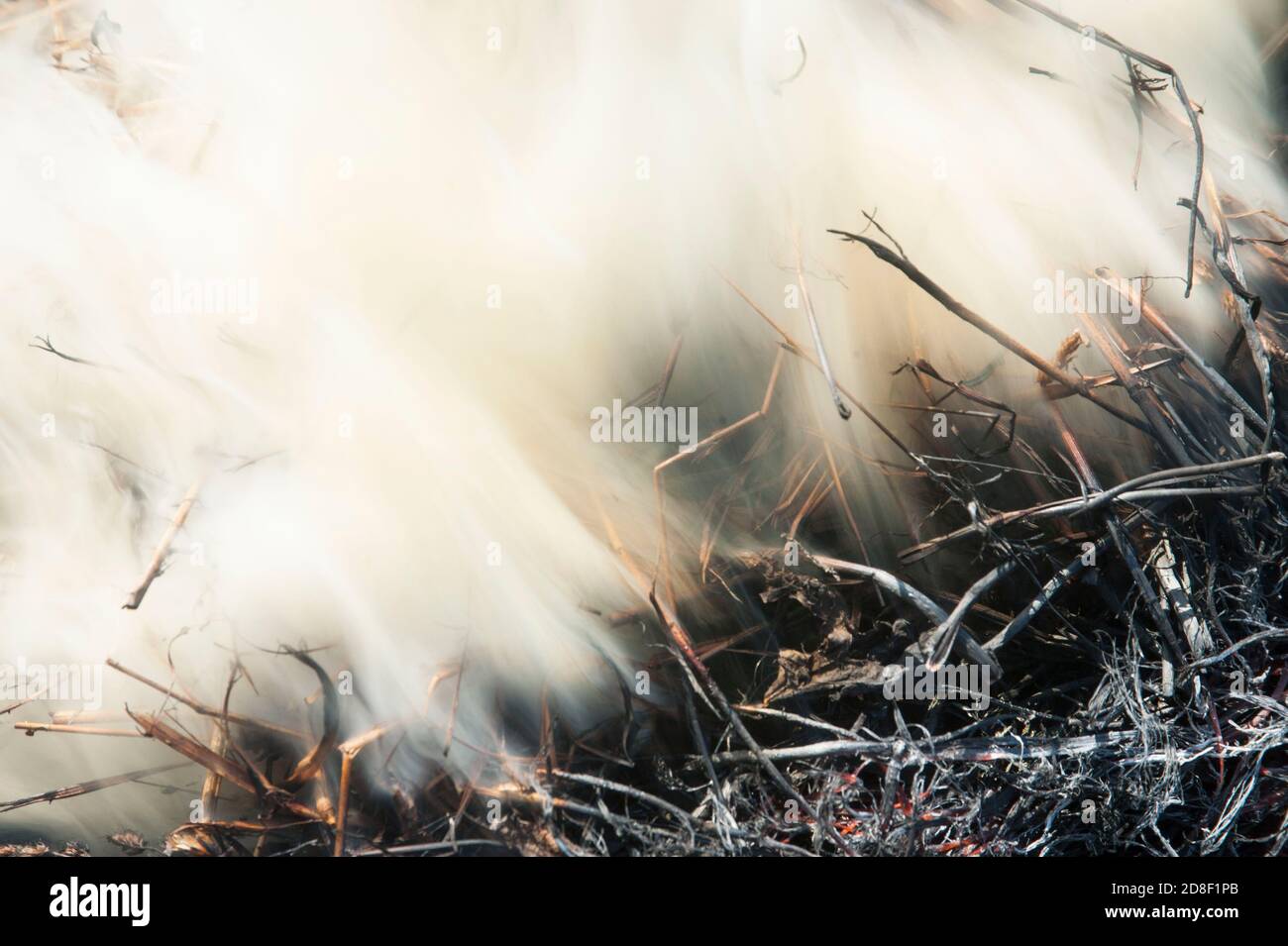pile of wood and heavy smoking fire with glowing ashes Stock Photo - Alamy
