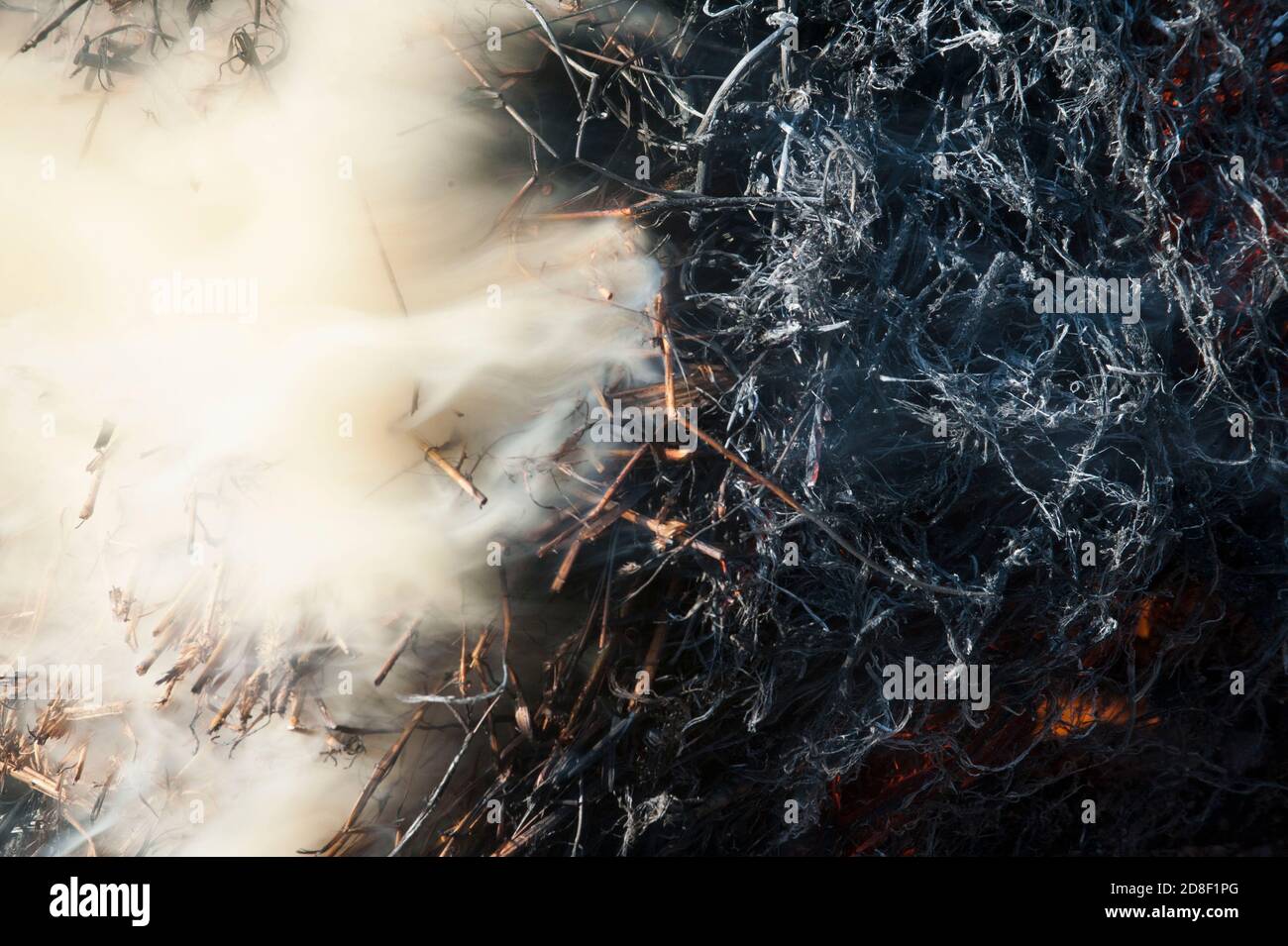 pile of wood and heavy smoking fire with glowing ashes Stock Photo - Alamy