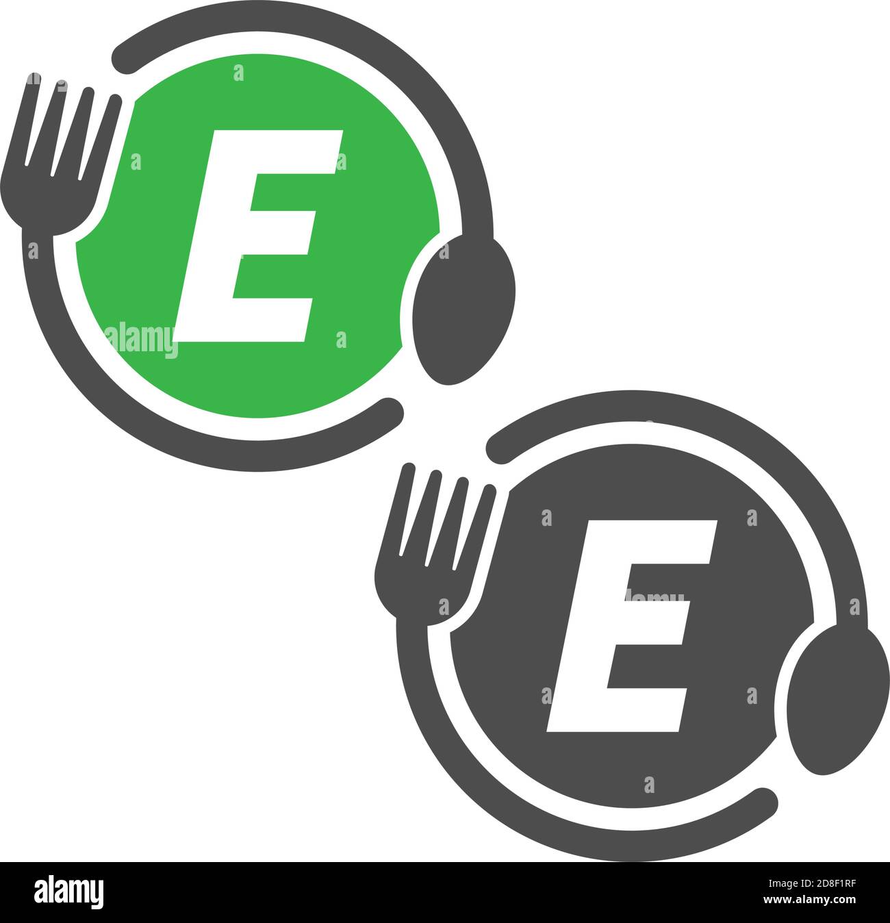 Fork and spoon icon circling letter E logo design concept Stock Vector ...