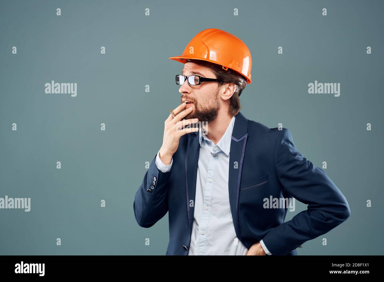 Engineer in orange paint job industry professional construction blue ...