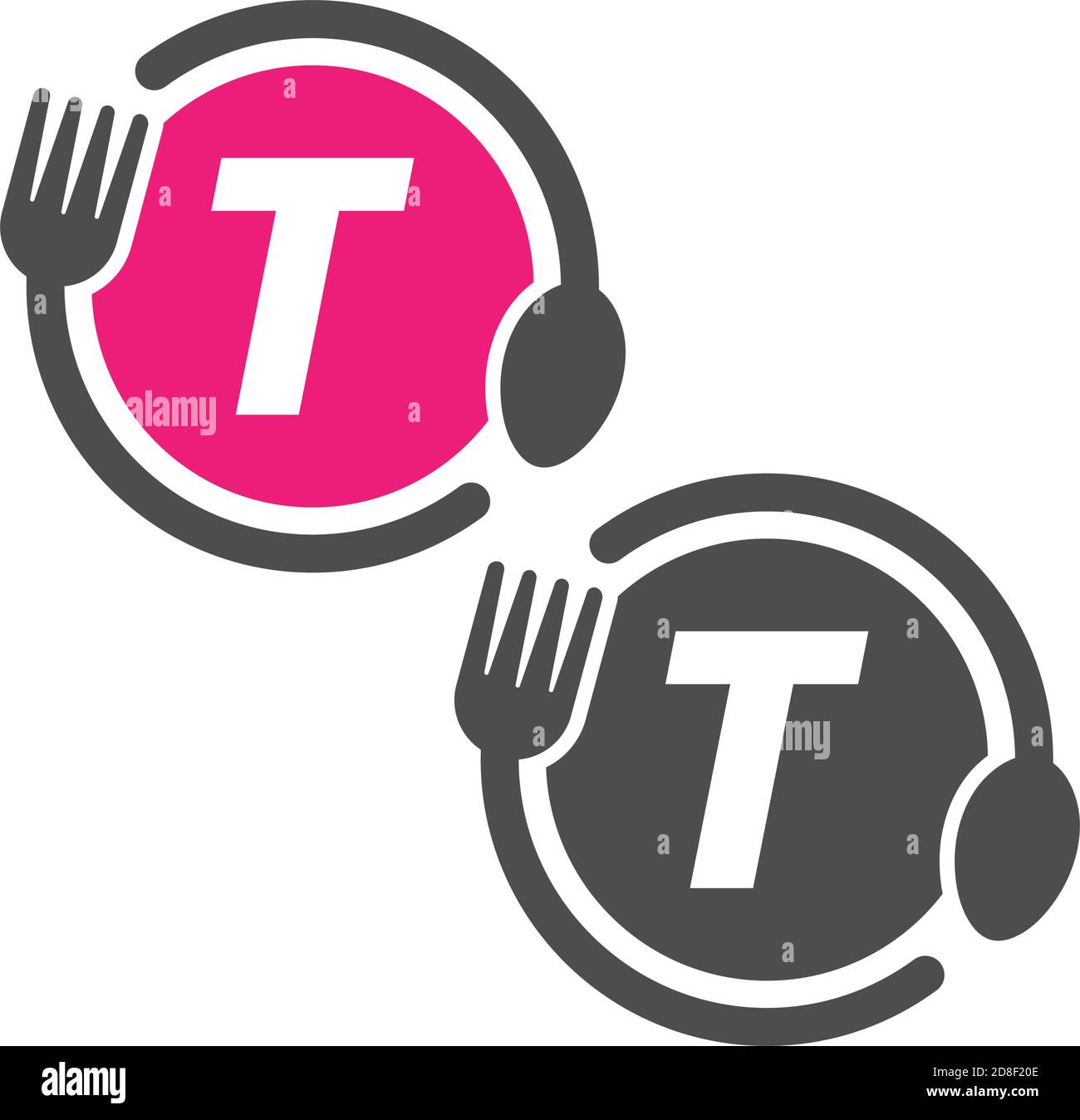 Fork and spoon icon circling letter T logo design concept Stock Vector ...