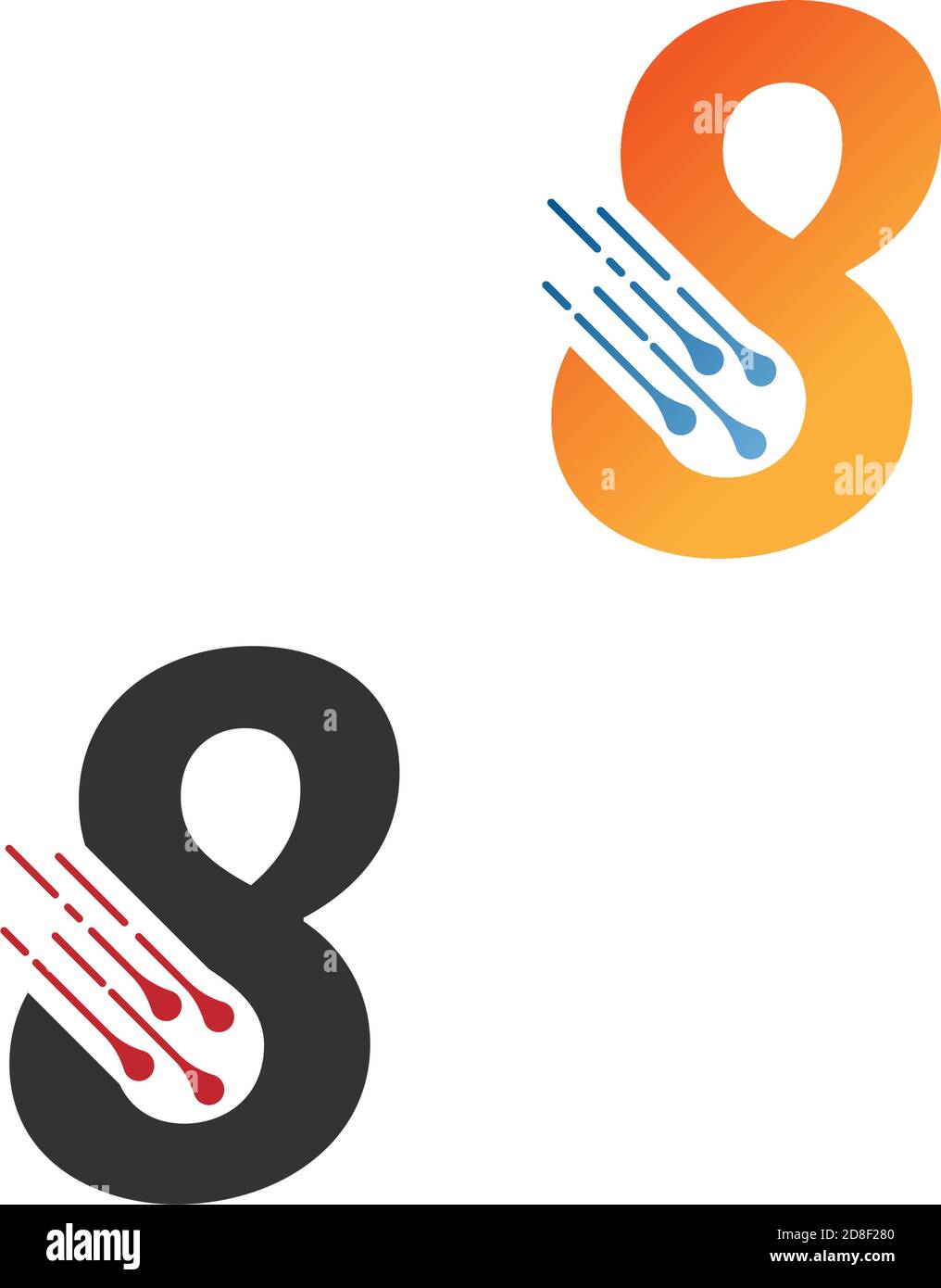 Number 8 simple tech logo with circuit lines style icon template Stock ...