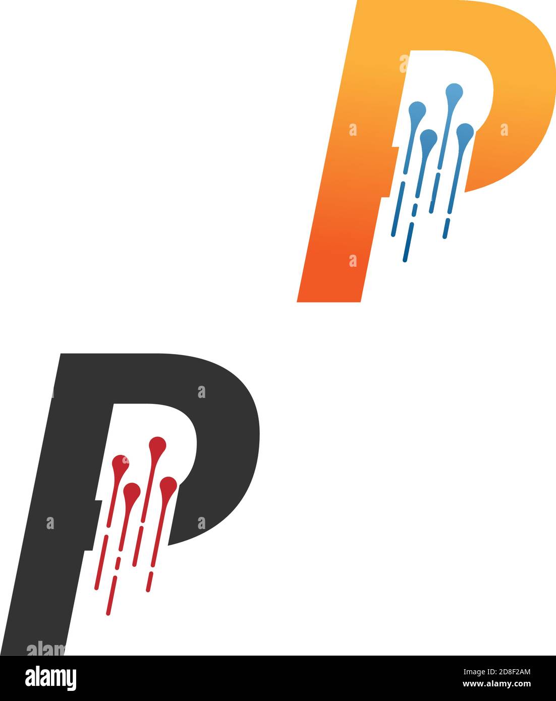 Letter P simple tech logo with circuit lines style icon template Stock ...