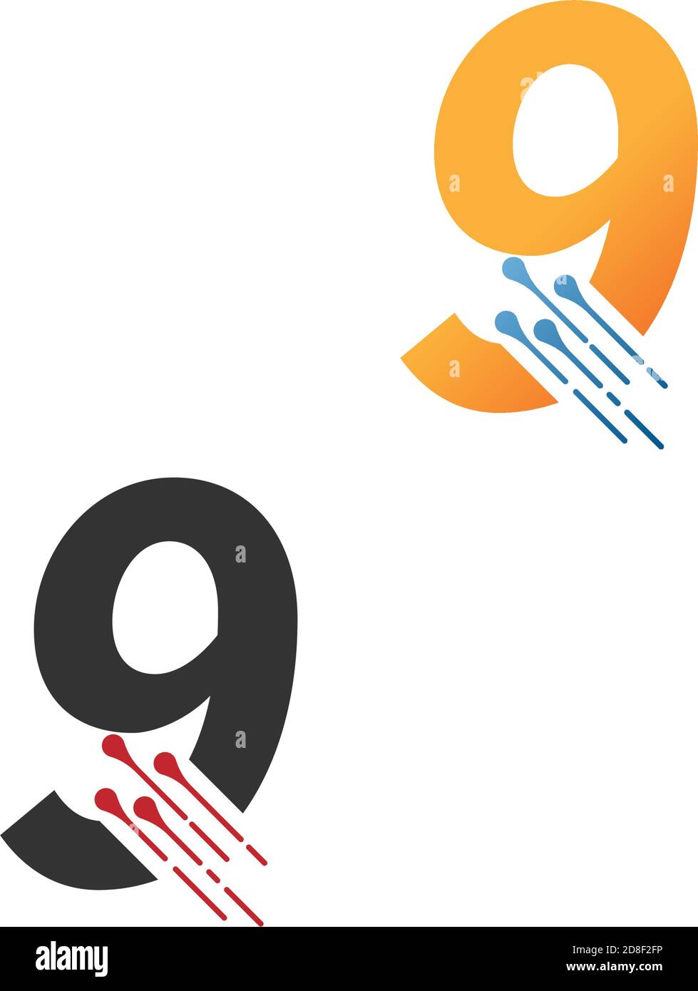 Number 9 simple tech logo with circuit lines style icon template Stock ...