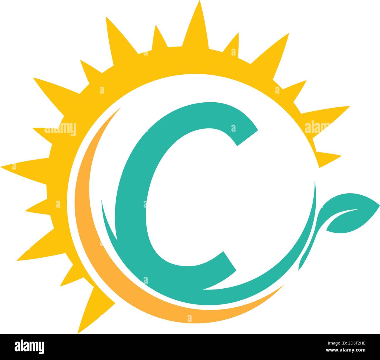 Letter C icon logo with leaf combined with sunshine design concept ...