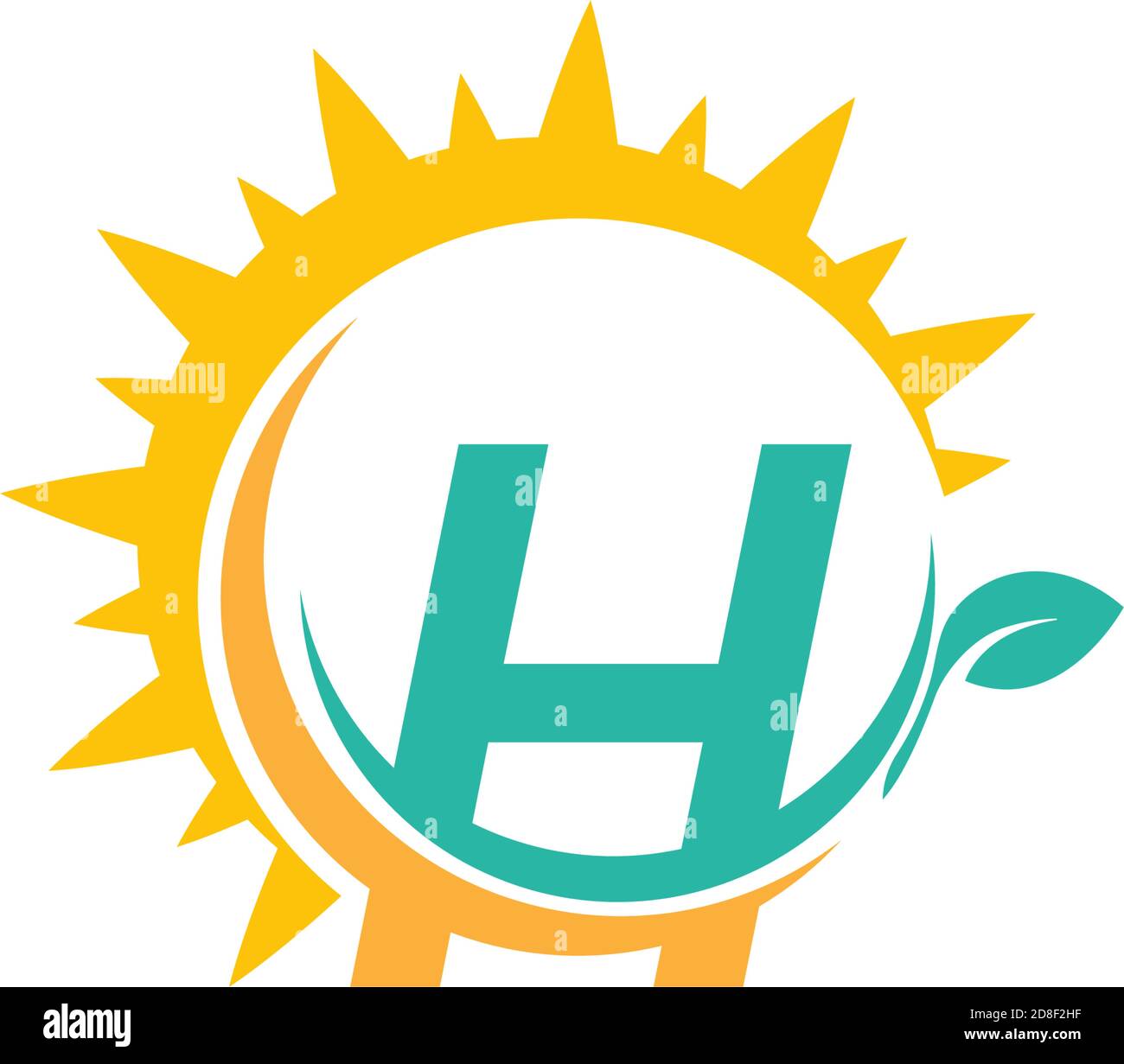 Letter H icon logo with leaf combined with sunshine design concept ...