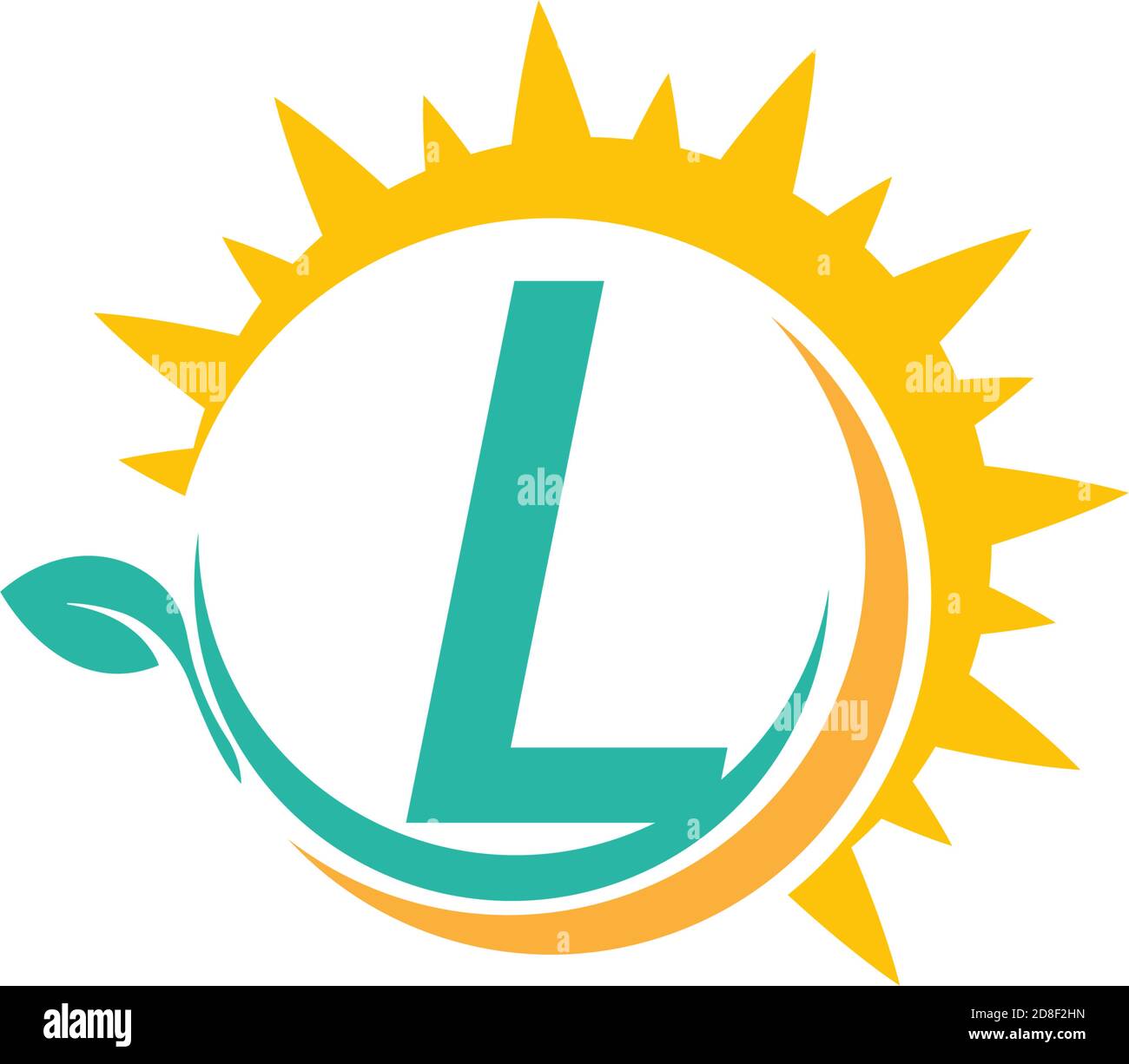 Letter L icon logo with leaf combined with sunshine design concept ...