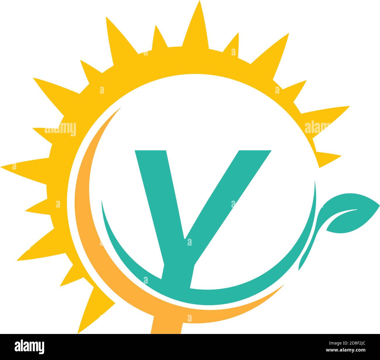 Letter Y icon logo with leaf combined with sunshine design concept ...