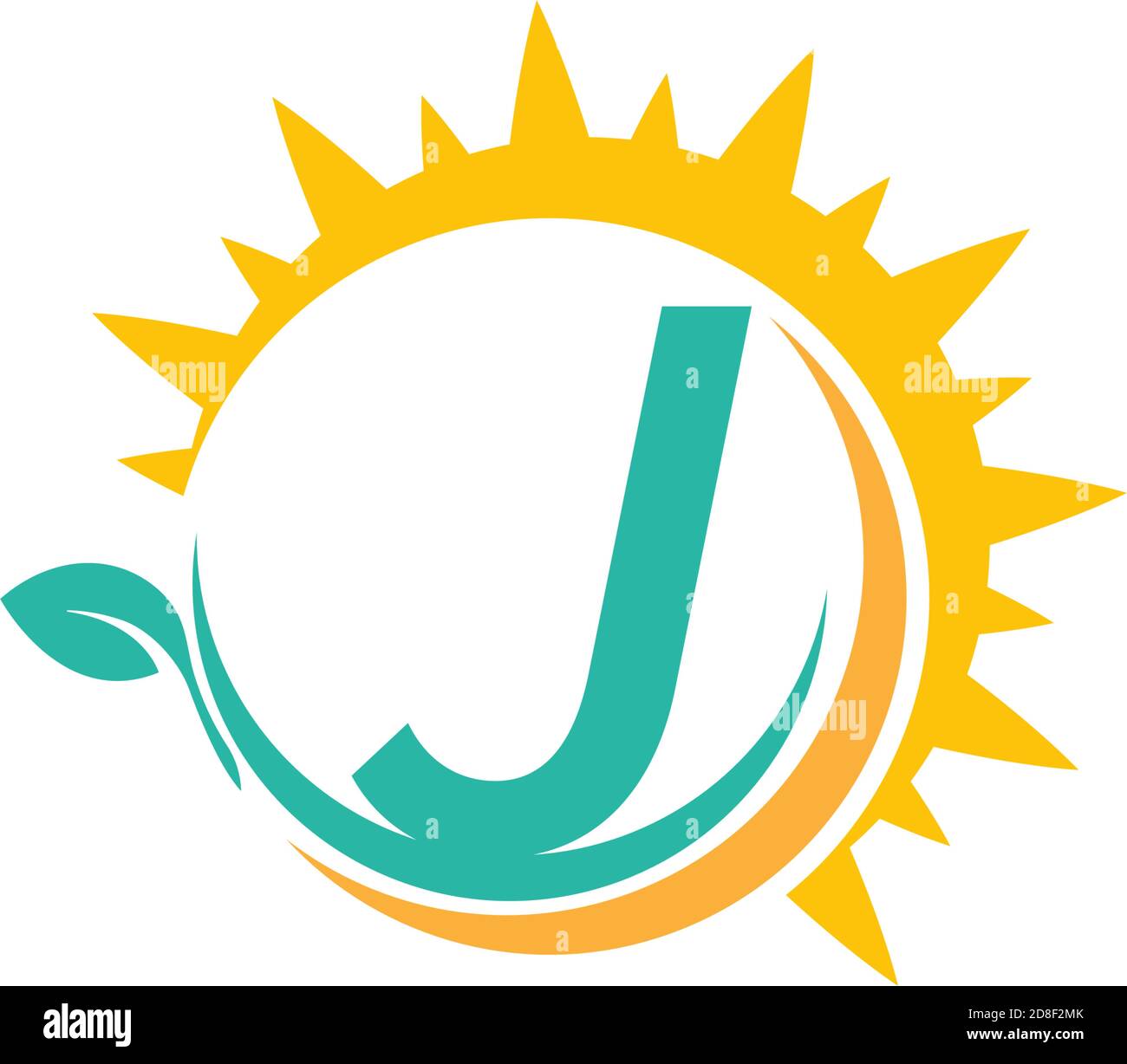 Letter J icon logo with leaf combined with sunshine design concept ...