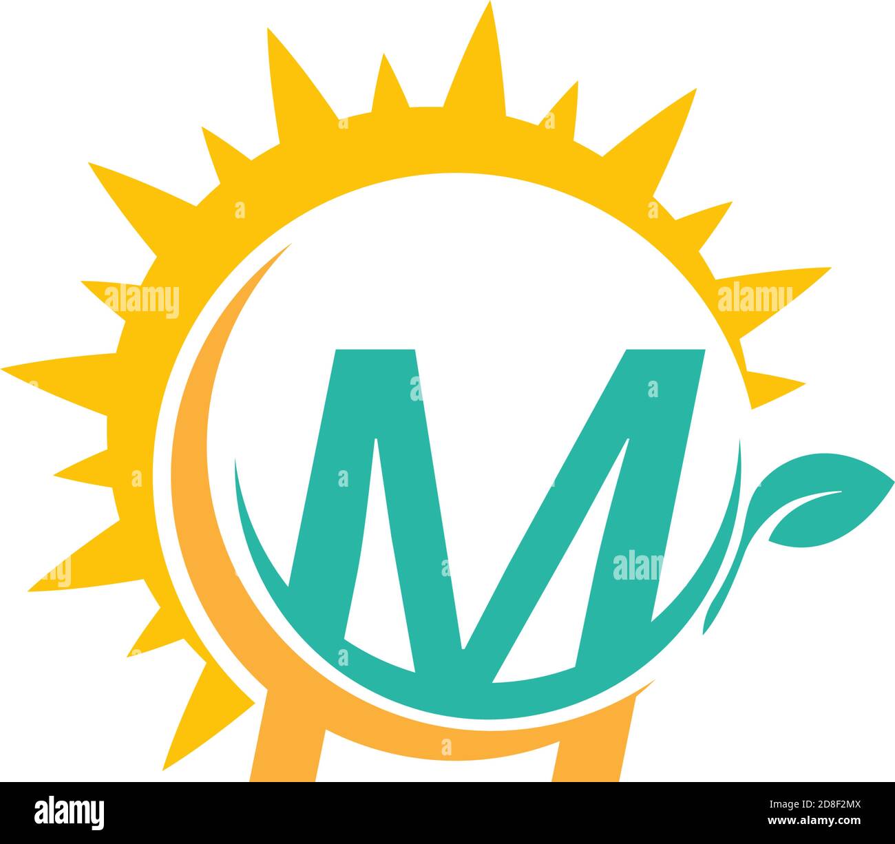 Letter M icon logo with leaf combined with sunshine design concept ...