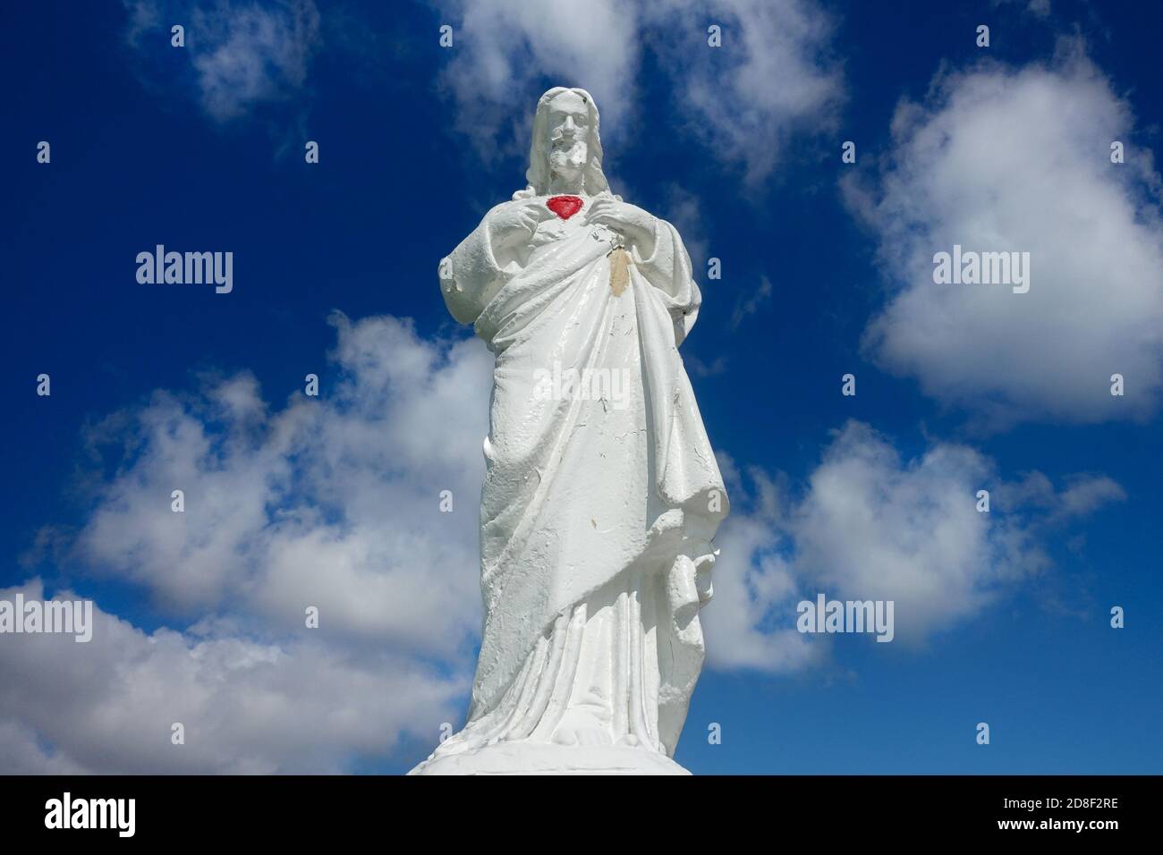 Statue of the Sacred Heart of Jesus Christ from below, Marsaxlokk ...