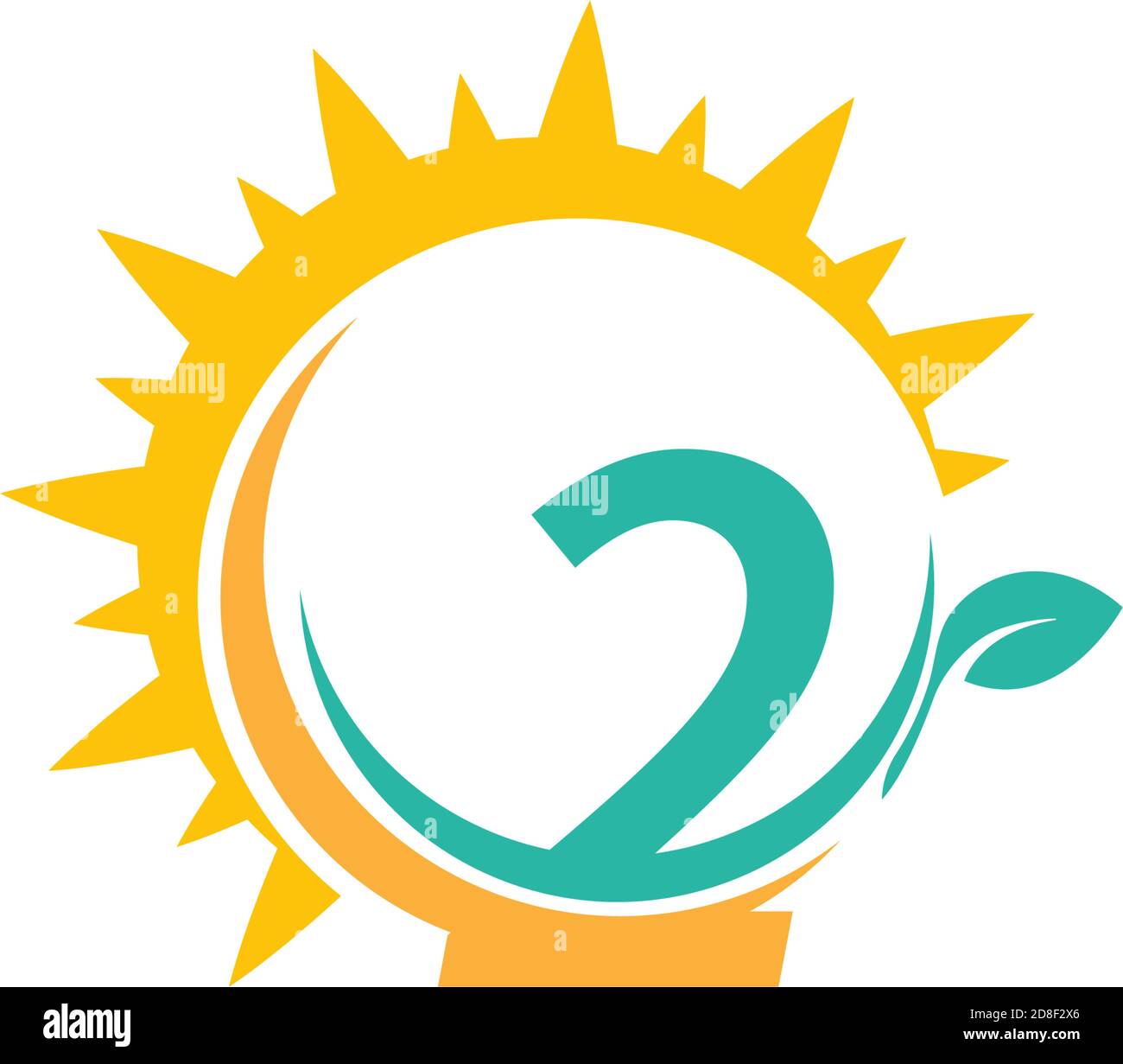 Number 2 icon logo with leaf combined with sunshine design concept ...