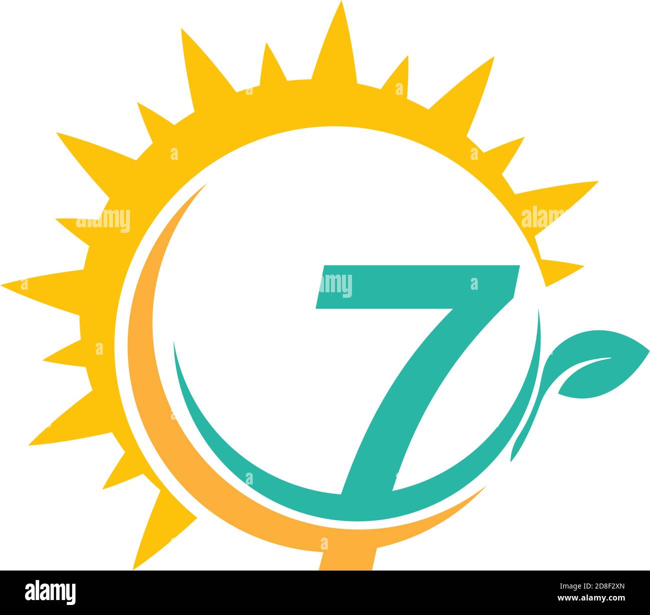 Number 7 icon logo with leaf combined with sunshine design concept ...