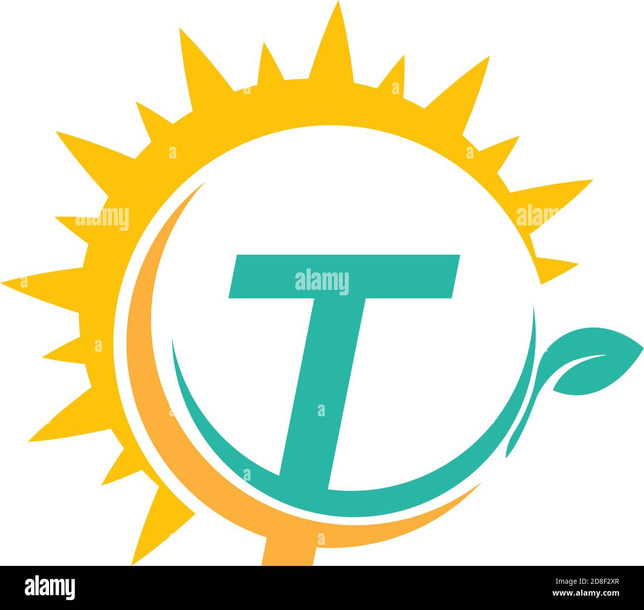 Letter T icon logo with leaf combined with sunshine design concept ...