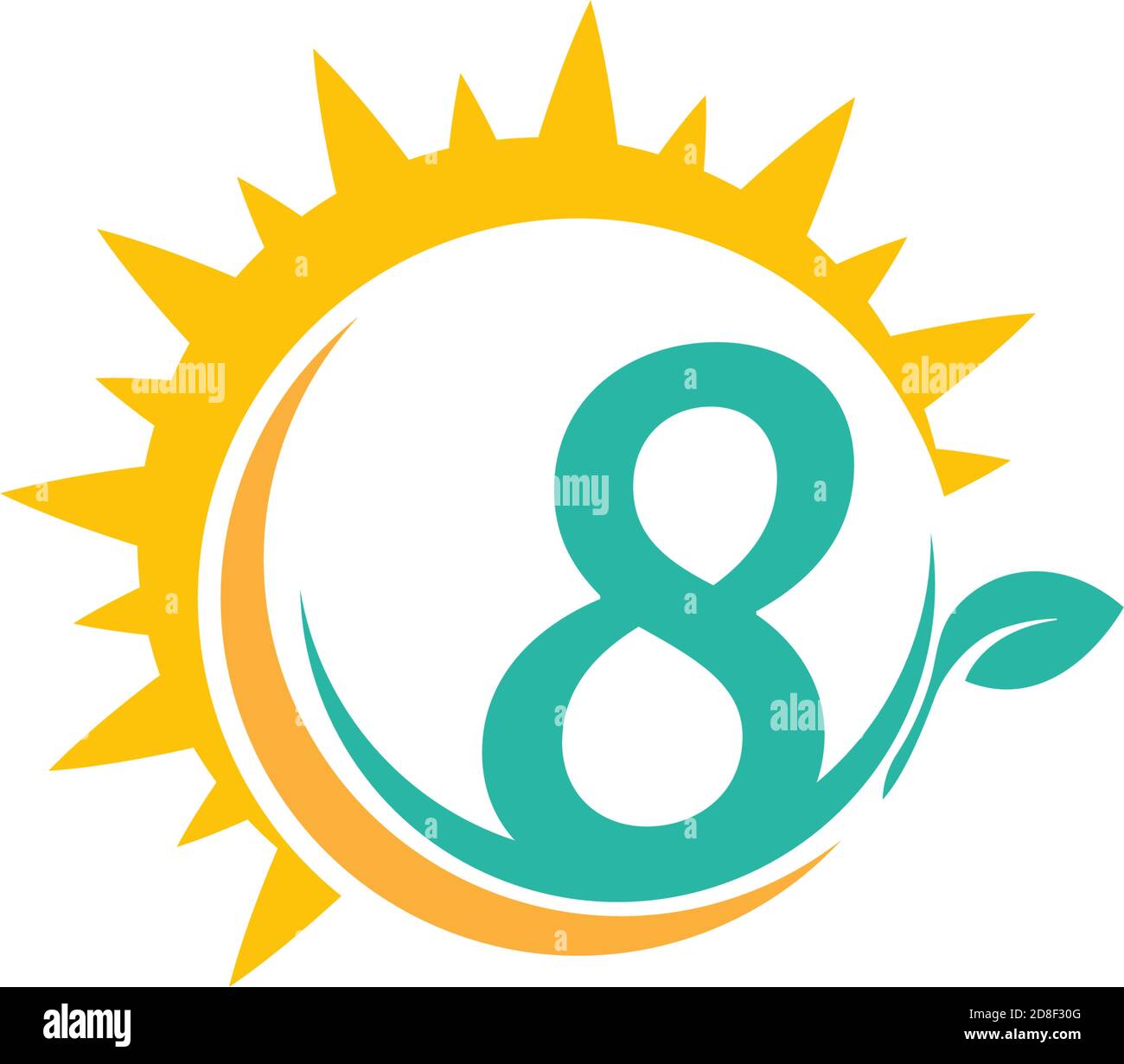 Number 8 icon logo with leaf combined with sunshine design concept ...