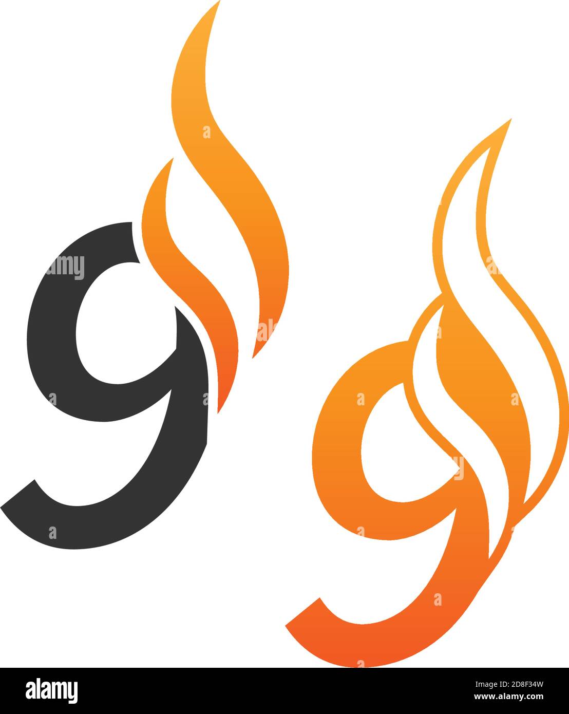 Number 9 and fire waves, logo icon concept design template Stock Vector ...
