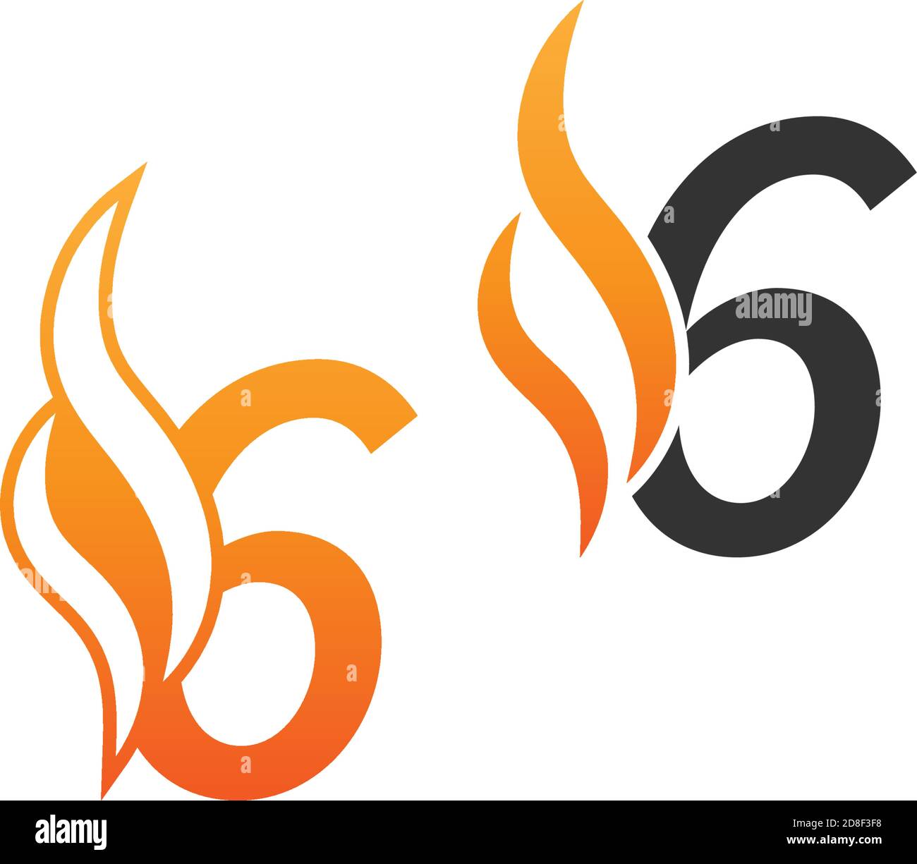 Number 6 and fire waves, logo icon concept design template Stock Vector ...