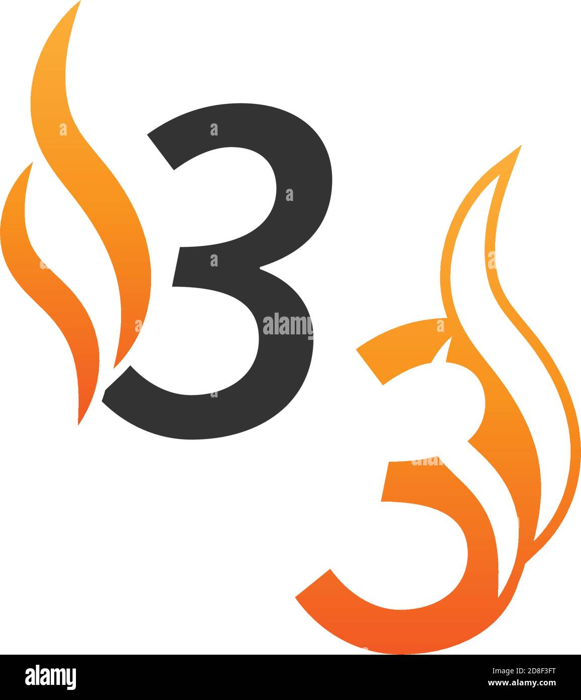 Number 3 and fire waves, logo icon concept design template Stock Vector ...