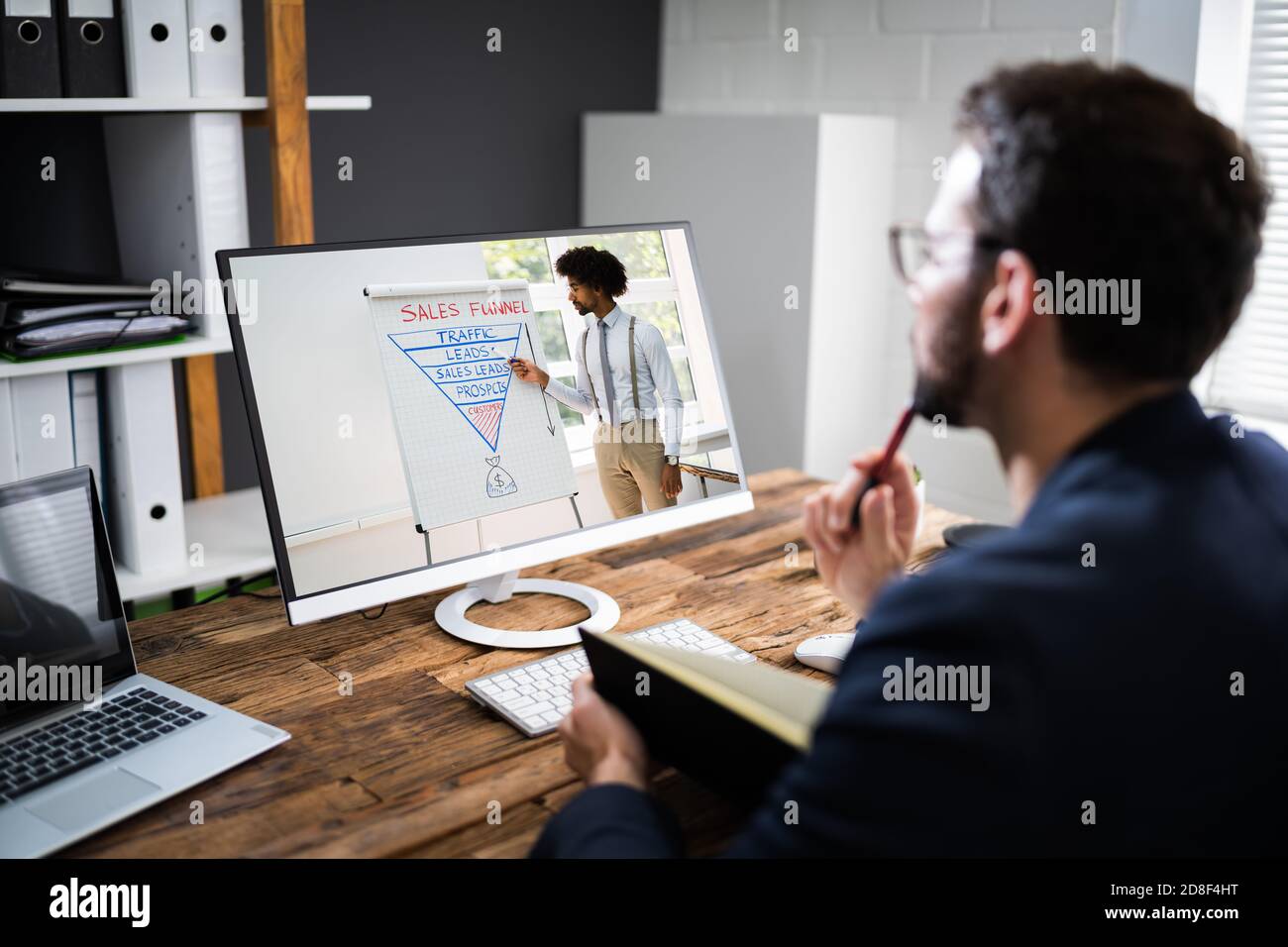 Virtual Online Coaching Meeting On Lecture Tutorial Stock Photo - Alamy