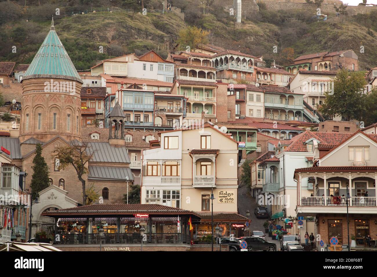 View of central, historic old town Tbilisi, including the Saint George ...