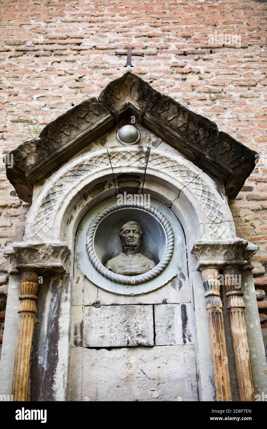 Tomb outside a crumbling abandoned church in central Tbilisi, Georgia ...